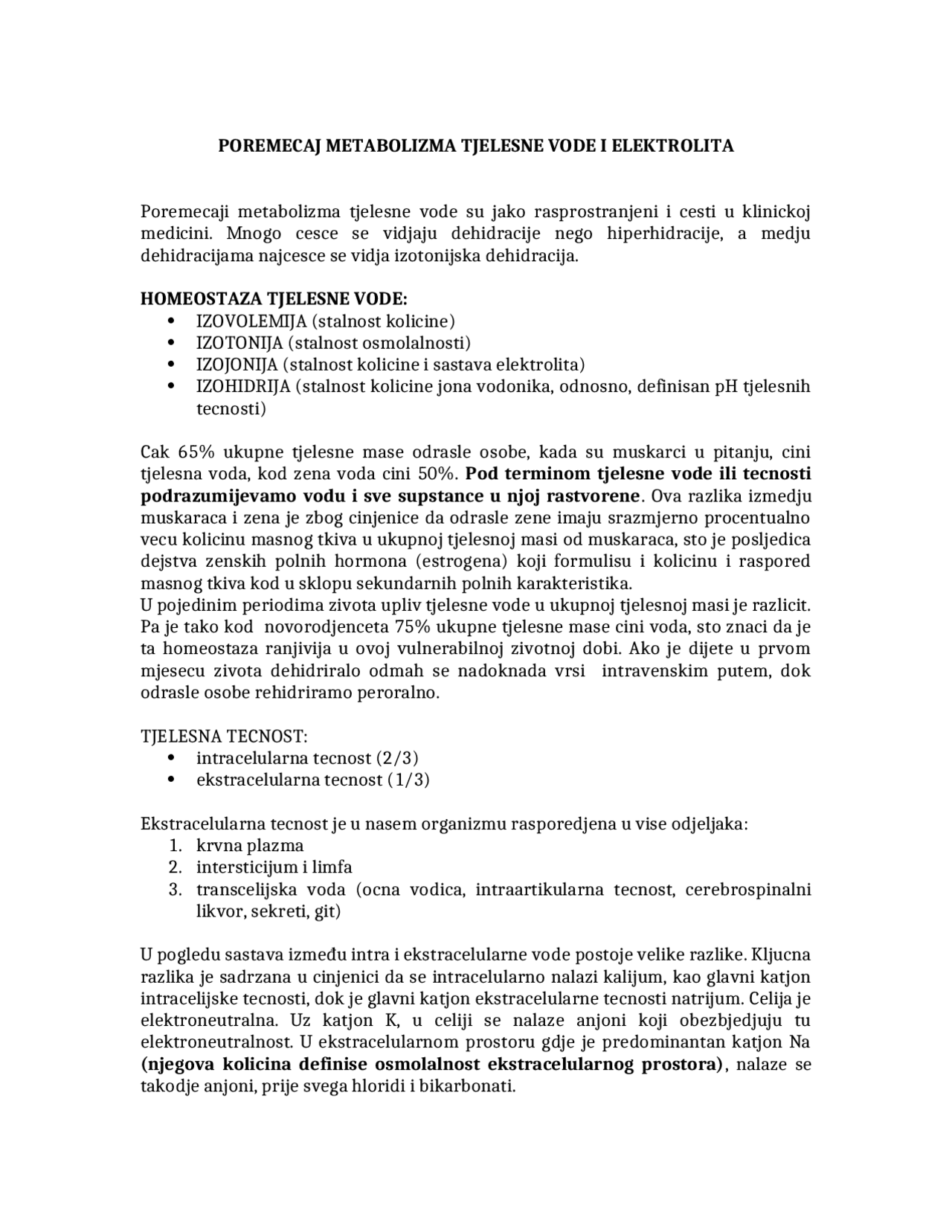 Poremecaj metabolizma tjelesne vode i elektrolita | Skripte' predlog ...