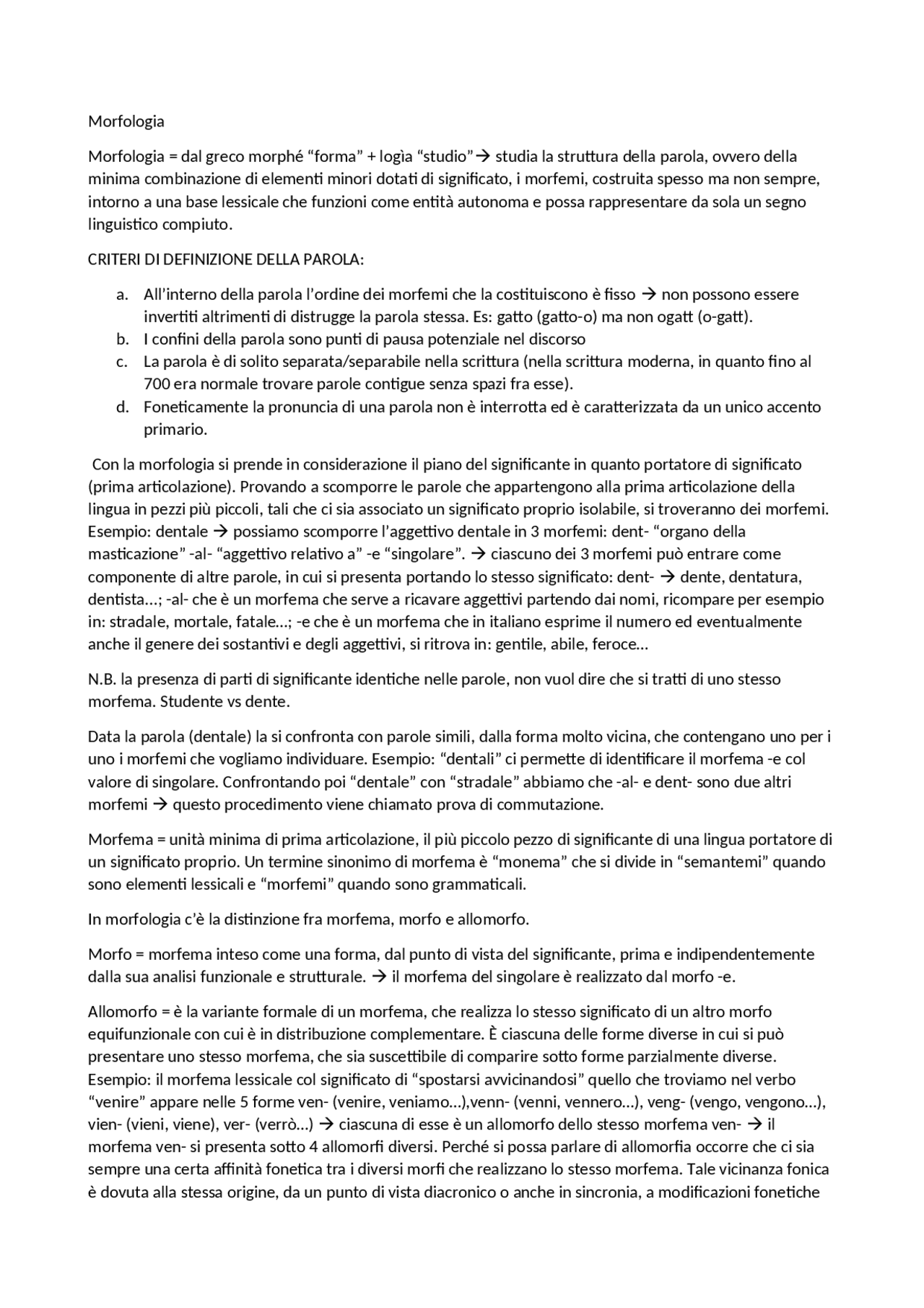 Appunti Di Morfologia Docsity