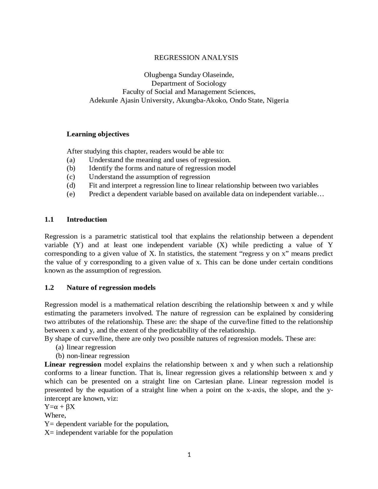 Regression Analysis in Social Science | Lecture notes Social Statistics ...