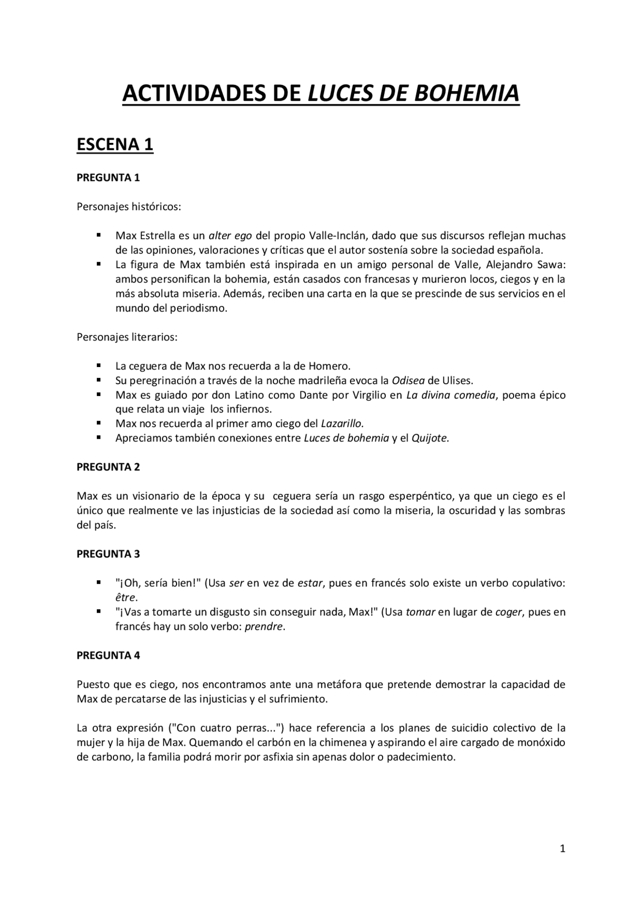 Luces de bohemia actividades - Docsity