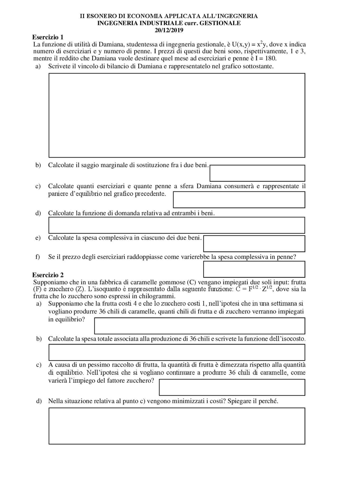 Esercizi Di Micro Economia Docsity