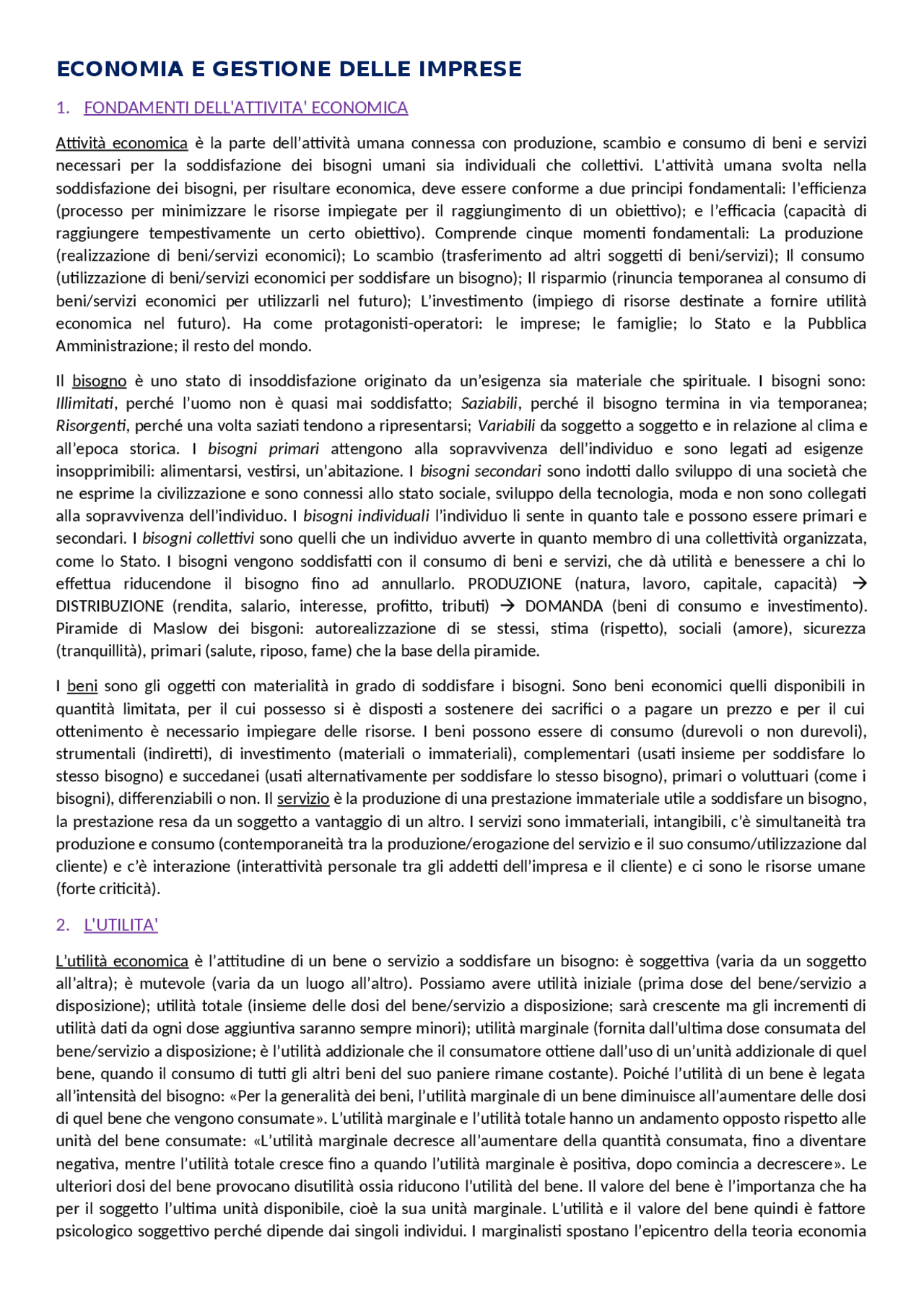 Economia E Gestione Delle Imprese Sintesi Completa Unipegaso Docsity
