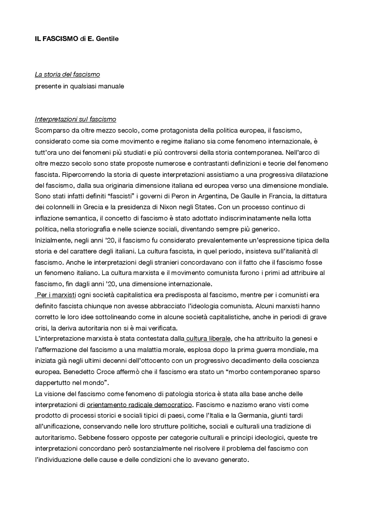 Il Fascismo Egentile Docsity