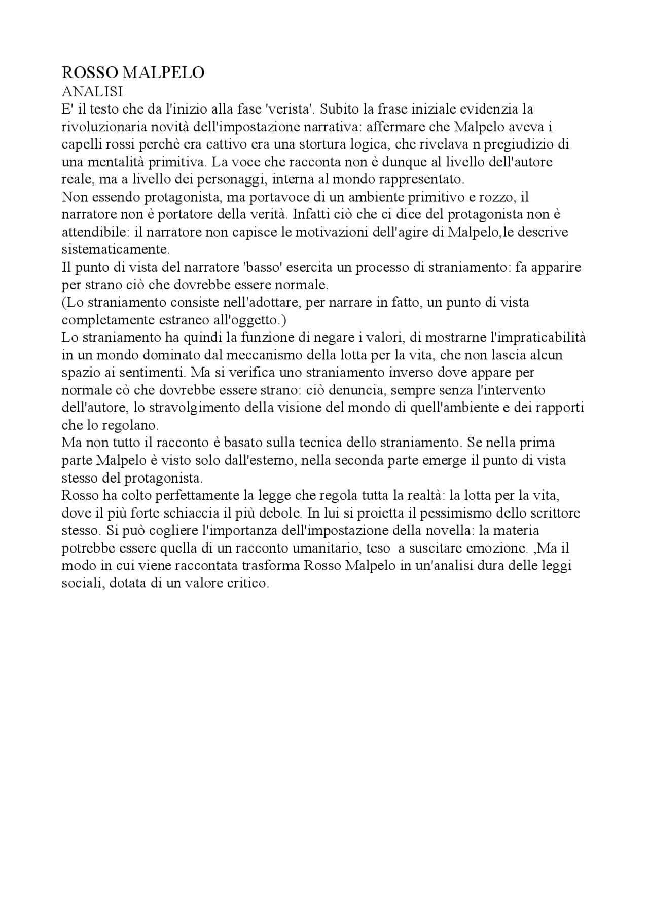 Analisi Di Rosso Malpelo Di Giovanni Verga Docsity