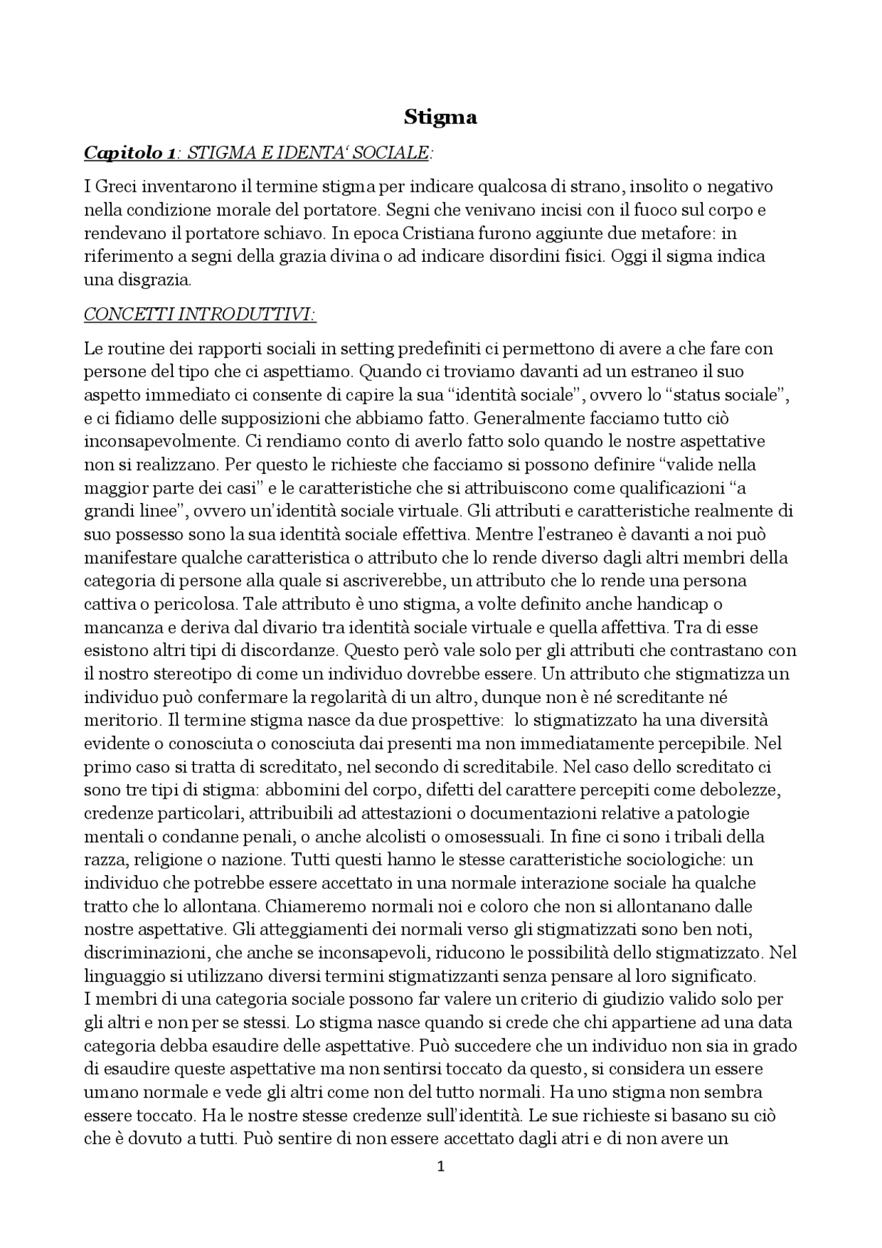 Stigma Note Sulla Gestione Dellidentità Degradata Egoffman Docsity