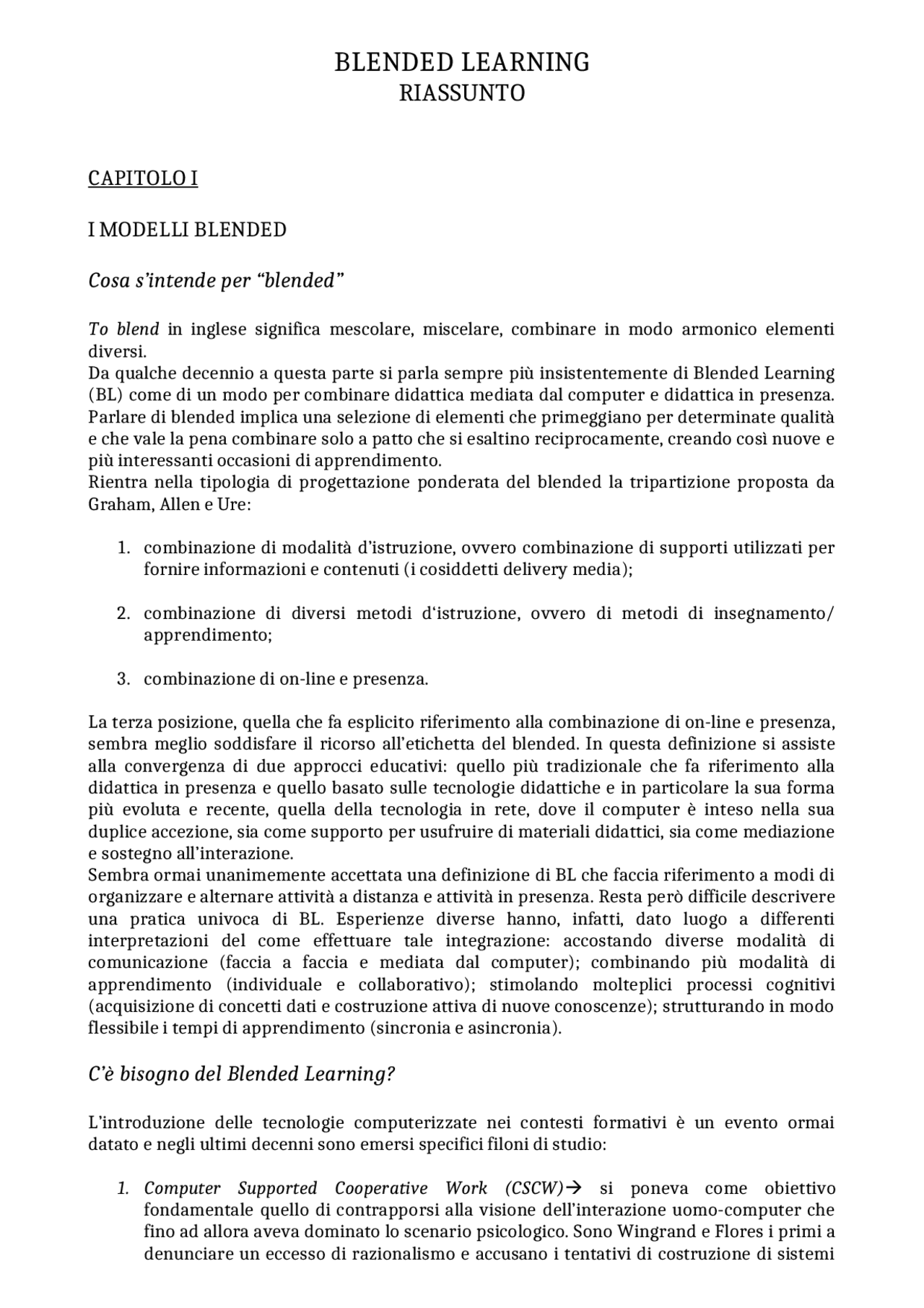 Blended Learning Riassunto Docsity