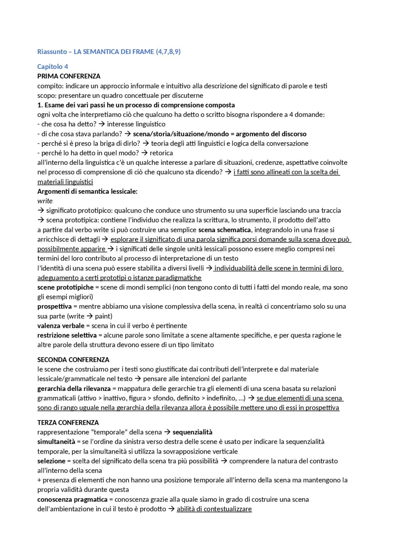 Riassunto - La Semantica dei Frame (Fillmore) - Docsity