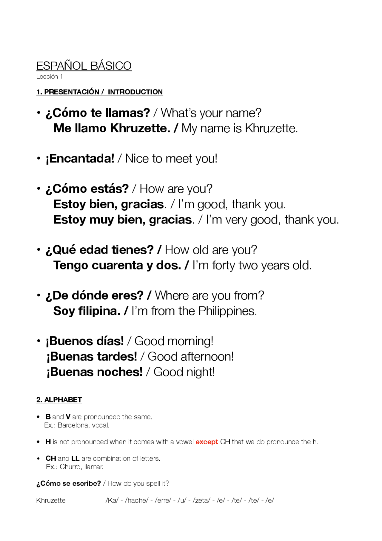 Lesson 1 spanish 101 - Docsity