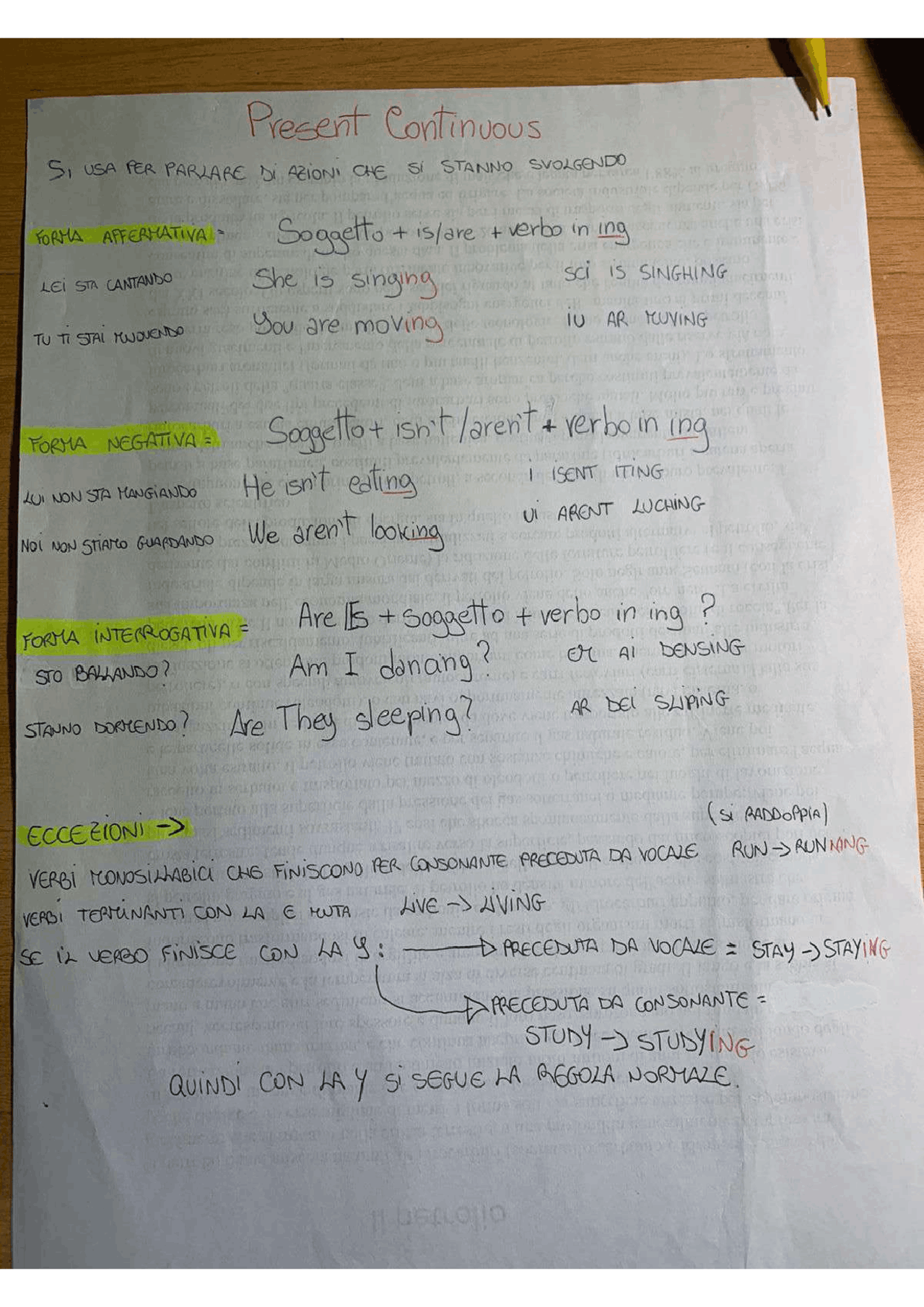 Present continuous regole - Docsity