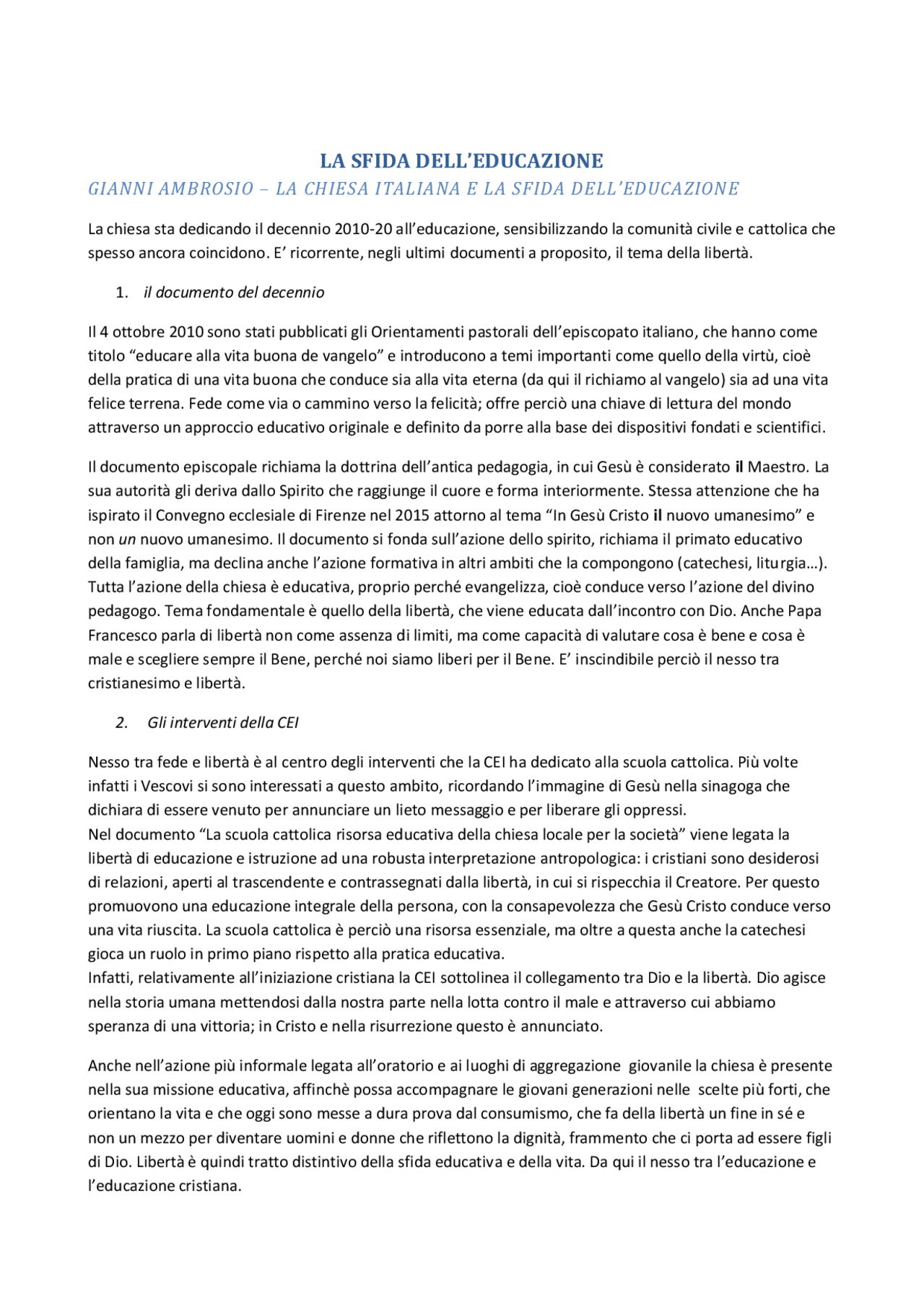 Riassunto La Sfida Delleducazione Docsity