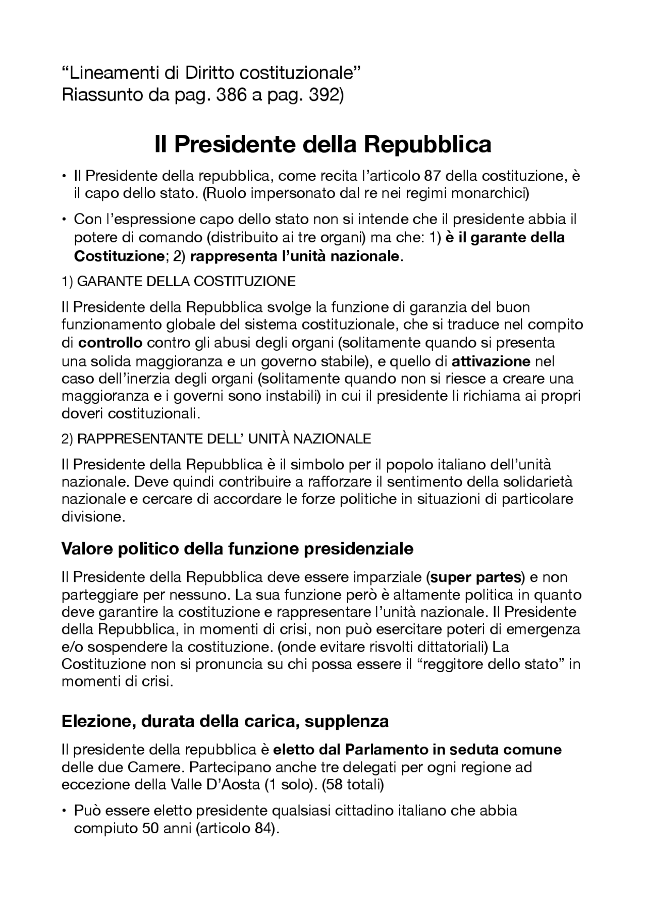 Il Presidente Della Repubblica Docsity
