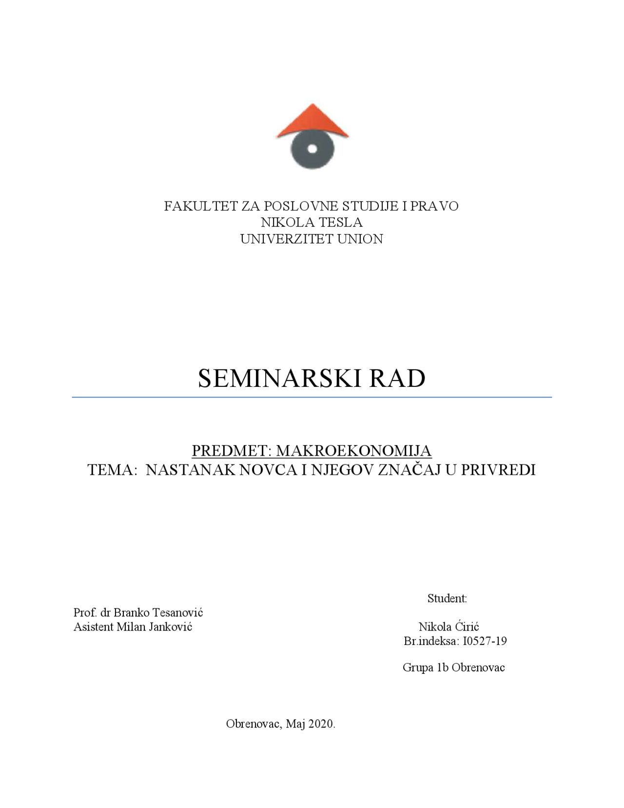 NASTANAK NOVCA I NJEGOV ZNAČAJ U PRIVREDI | Seminarski radovi' predlog ...