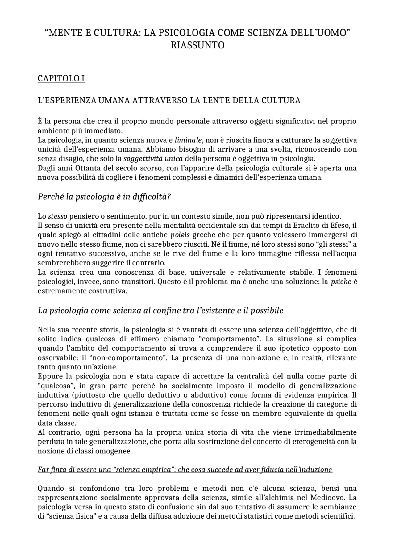 Mente E Cultura Riassunto Docsity