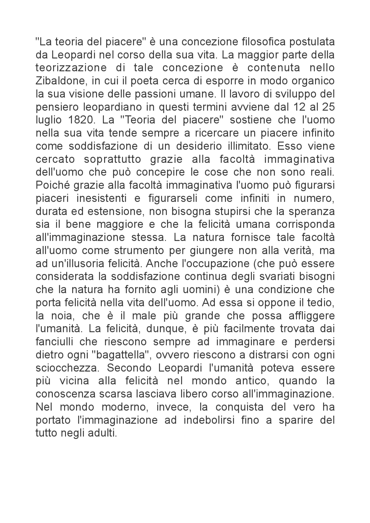 Teoria Del Piacere Di Leopardi Docsity