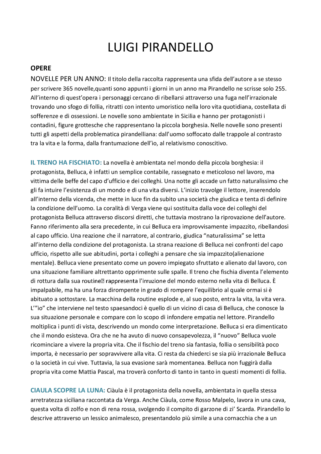 Riassunto Di Luigi Pirandello Docsity