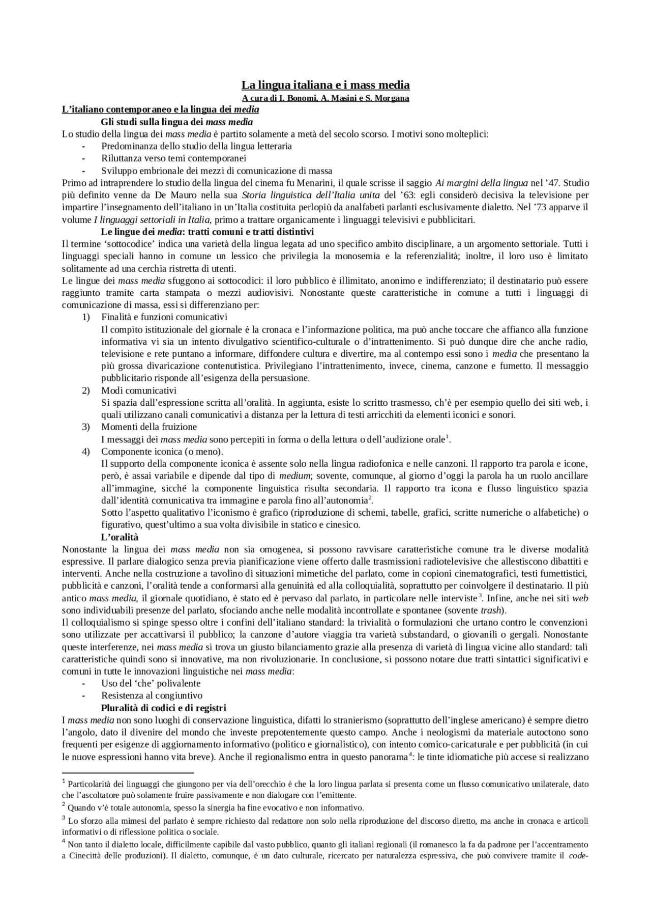 La lingua italiana e i mass media - Docsity