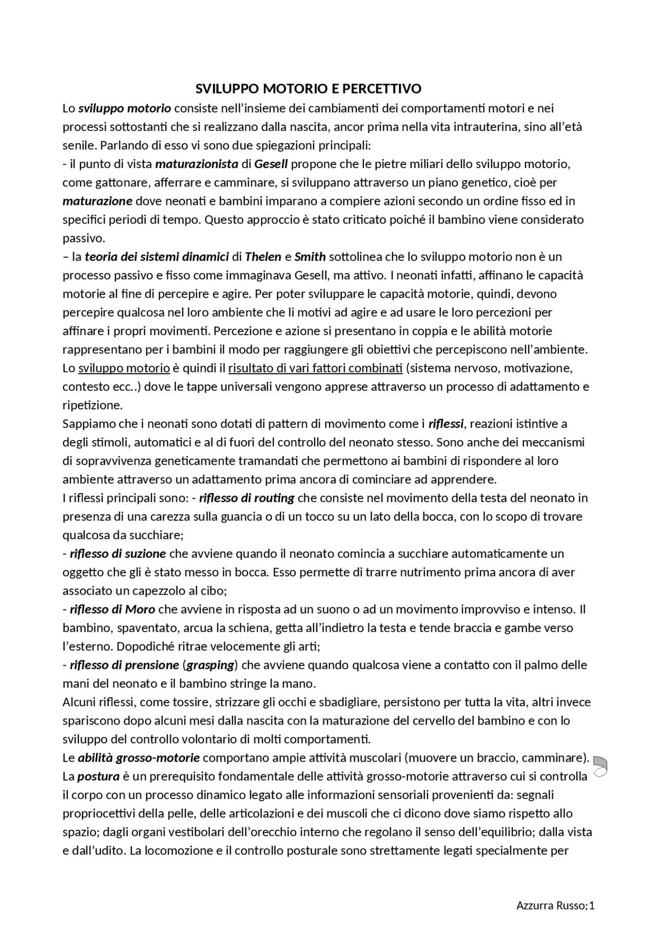 Sviluppo Motorio E Percettivo Docsity