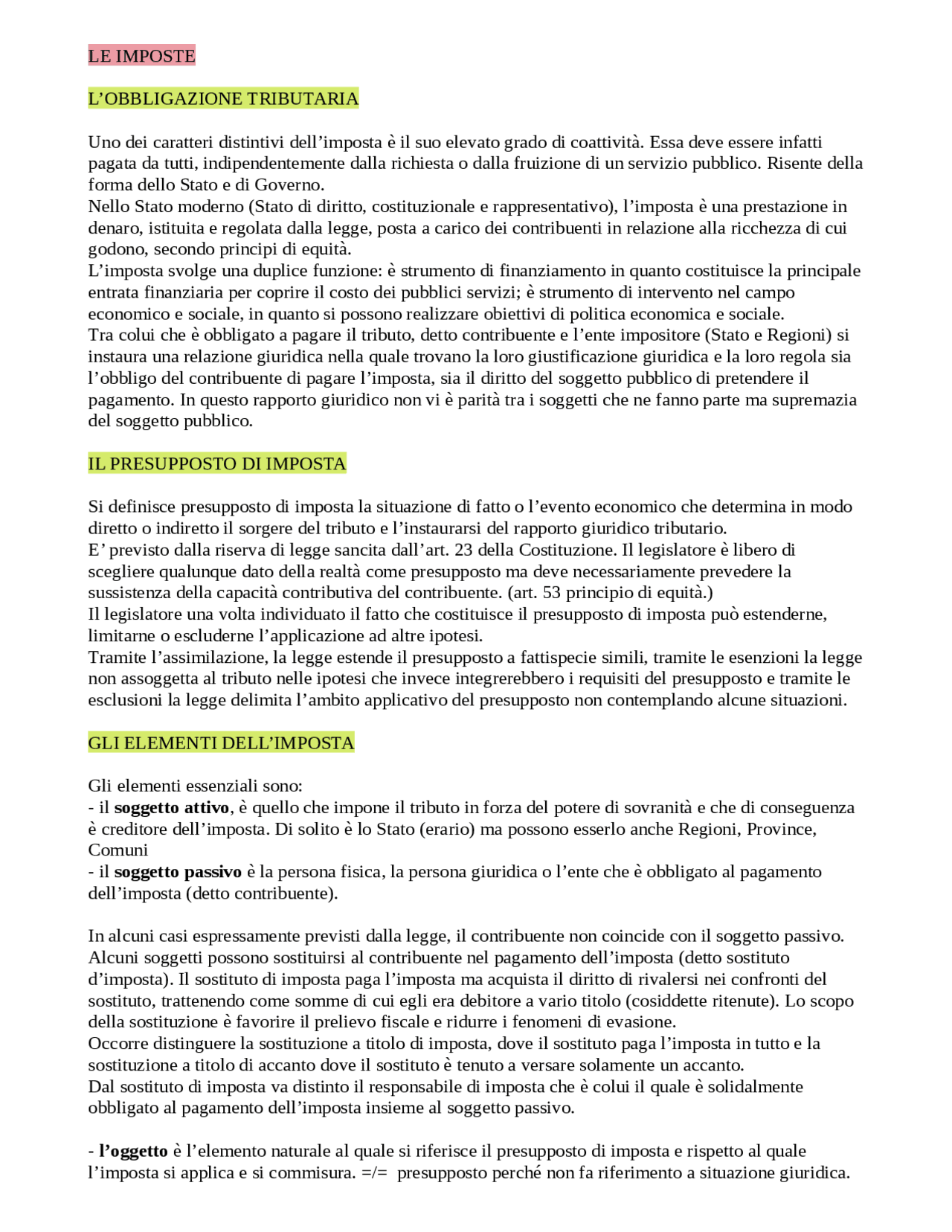 Le Imposte Sintesi Sintesi Del Corso Di Diritto Docsity
