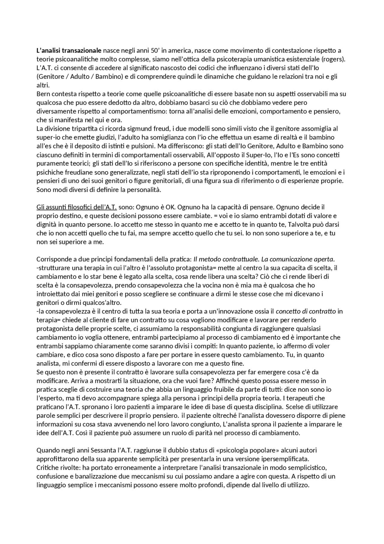 Teoria Dellanalisi Transazionale E Principi Fondamentali Docsity