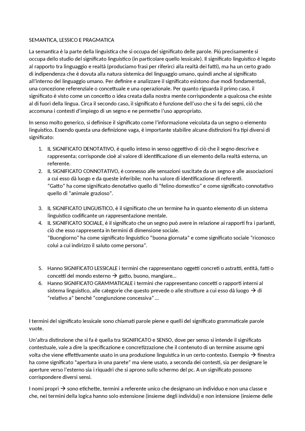 Semantica Lessico E Pragmatica Appunti Di Linguistica Docsity