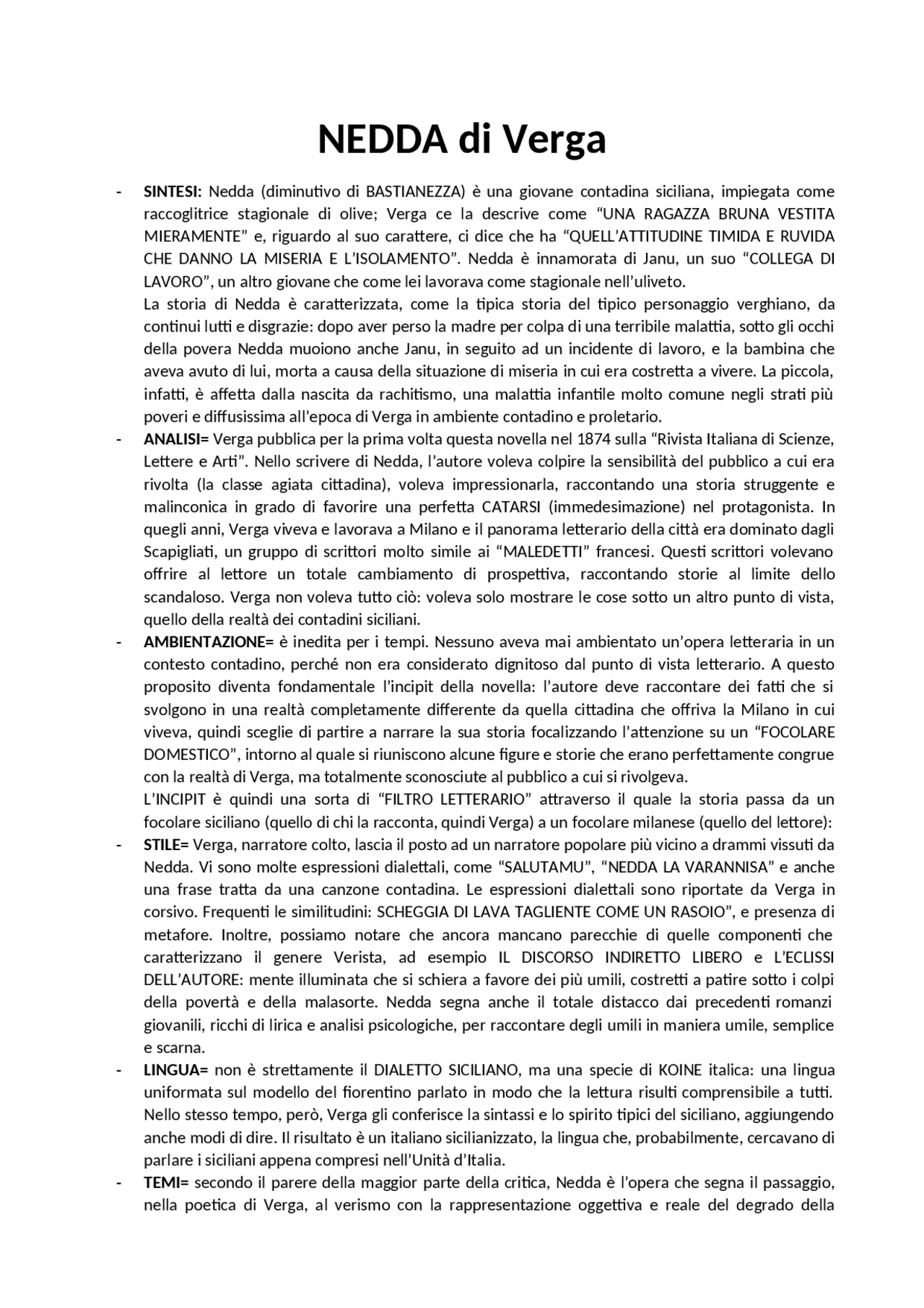 NEDDA di Giovanni Verga - Docsity