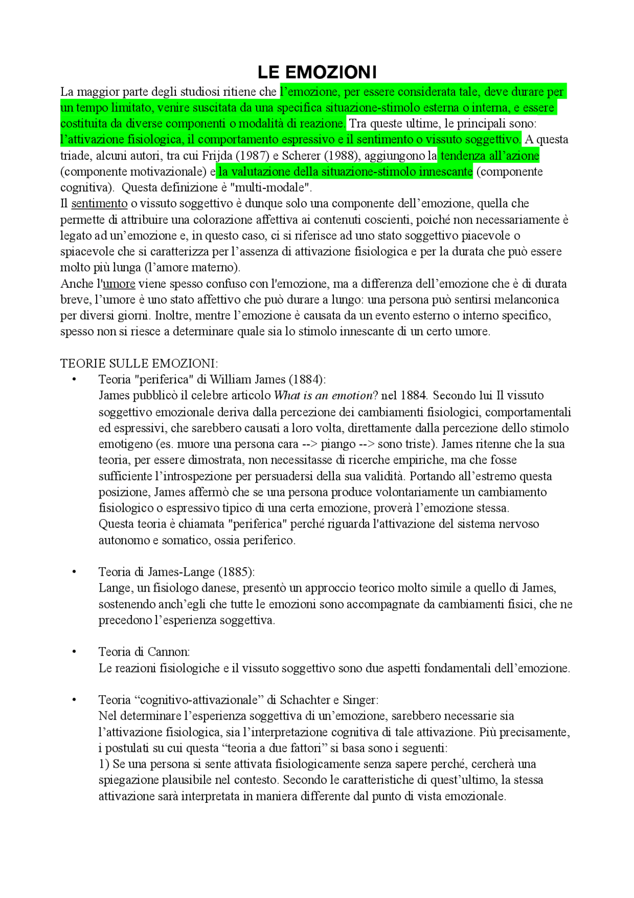 Le Emozioni E Teorie Docsity