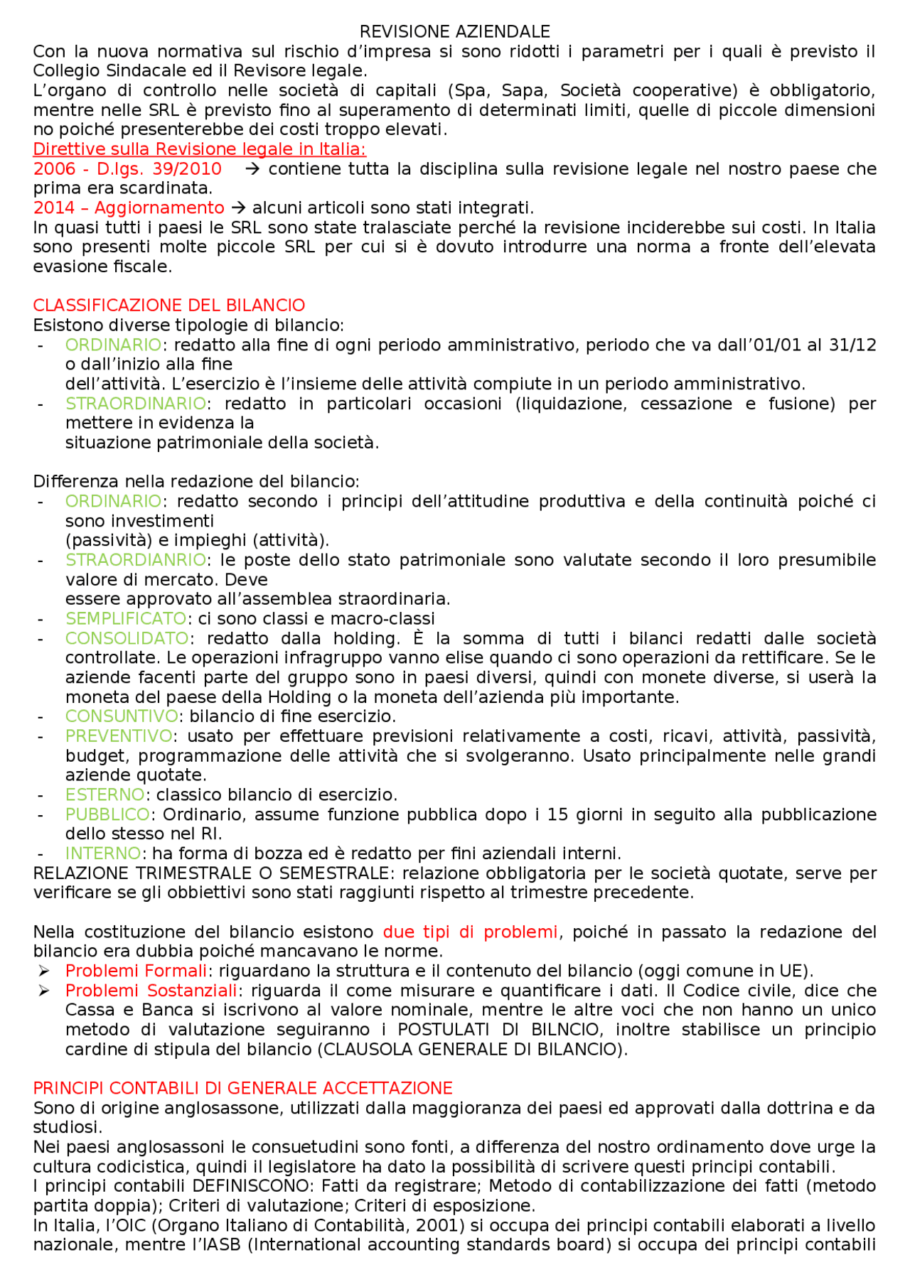 Appunti Revisione Aziendale Docsity