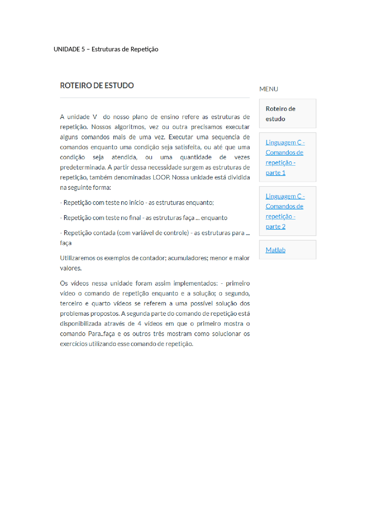 Roteiro de programação em C | Lecture notes C programming | Docsity