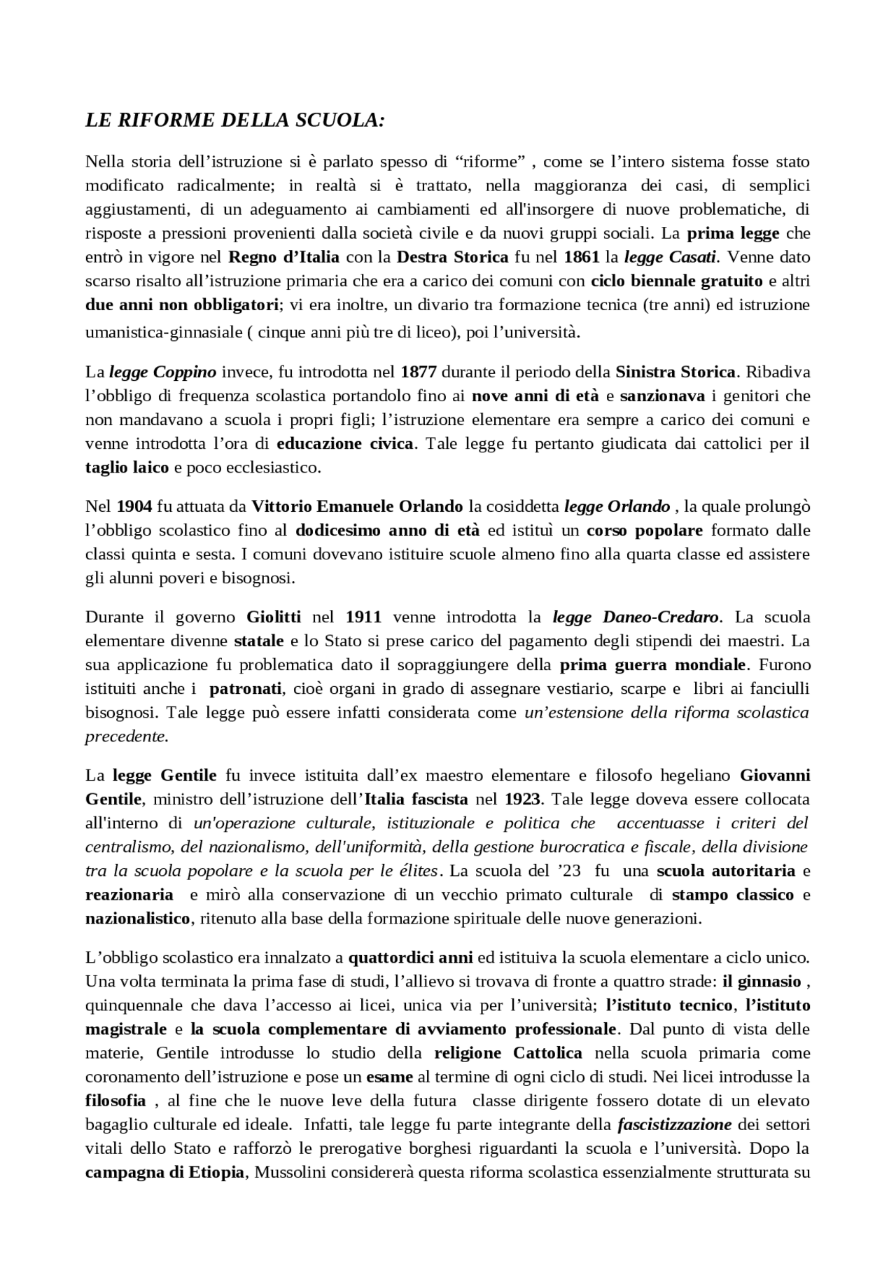 Esame Di Maturità Sintesi Delle Riforme Scolastiche Nella Storia