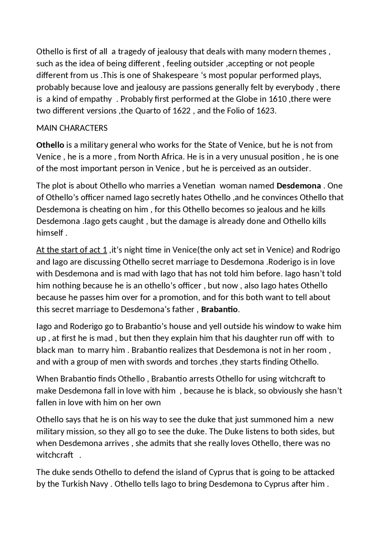 Trama Othello Shakespeare Docsity