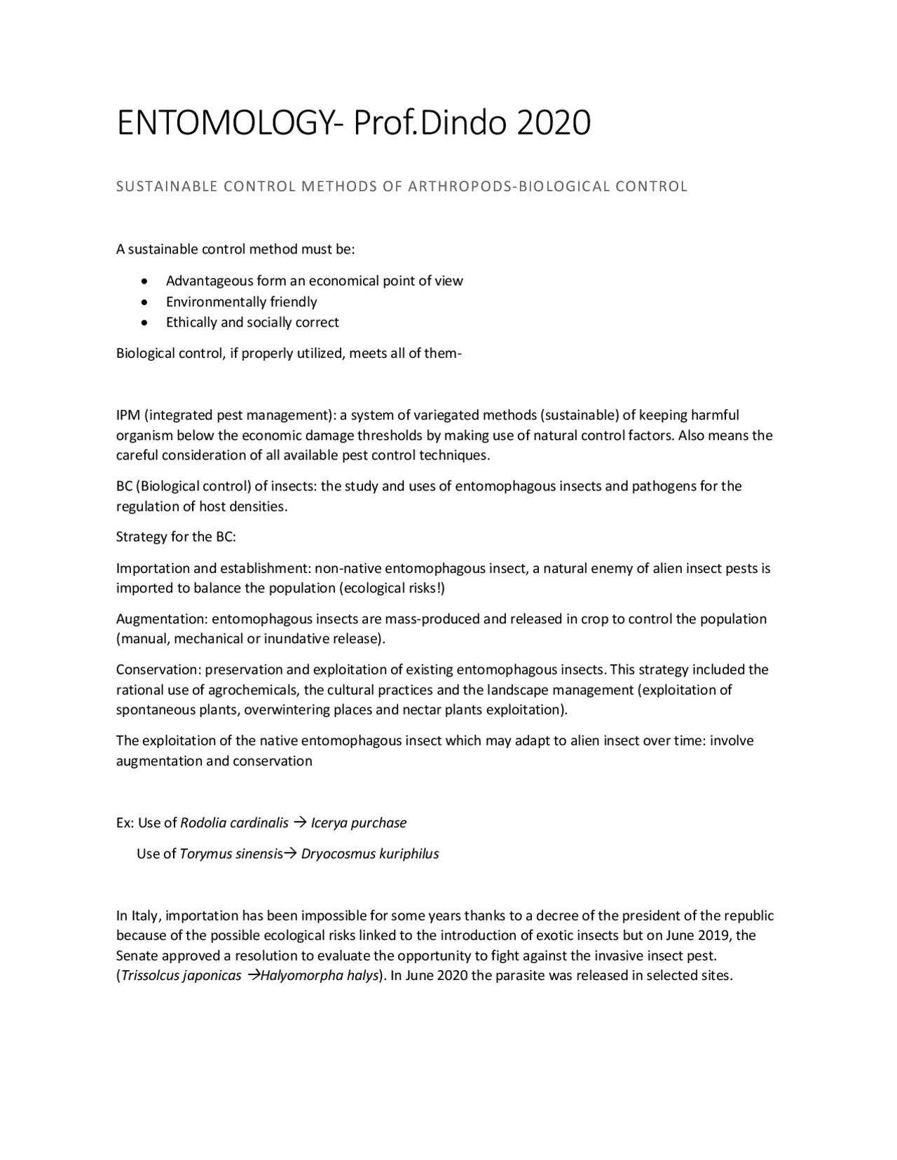 Advanced Entomology Ihs 2020 Docsity