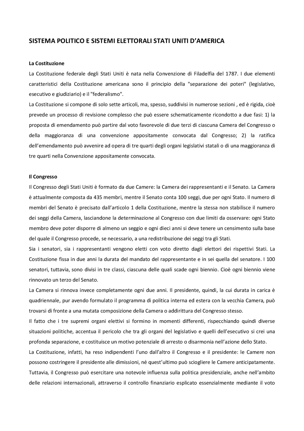Sistema Politico Americano Docsity
