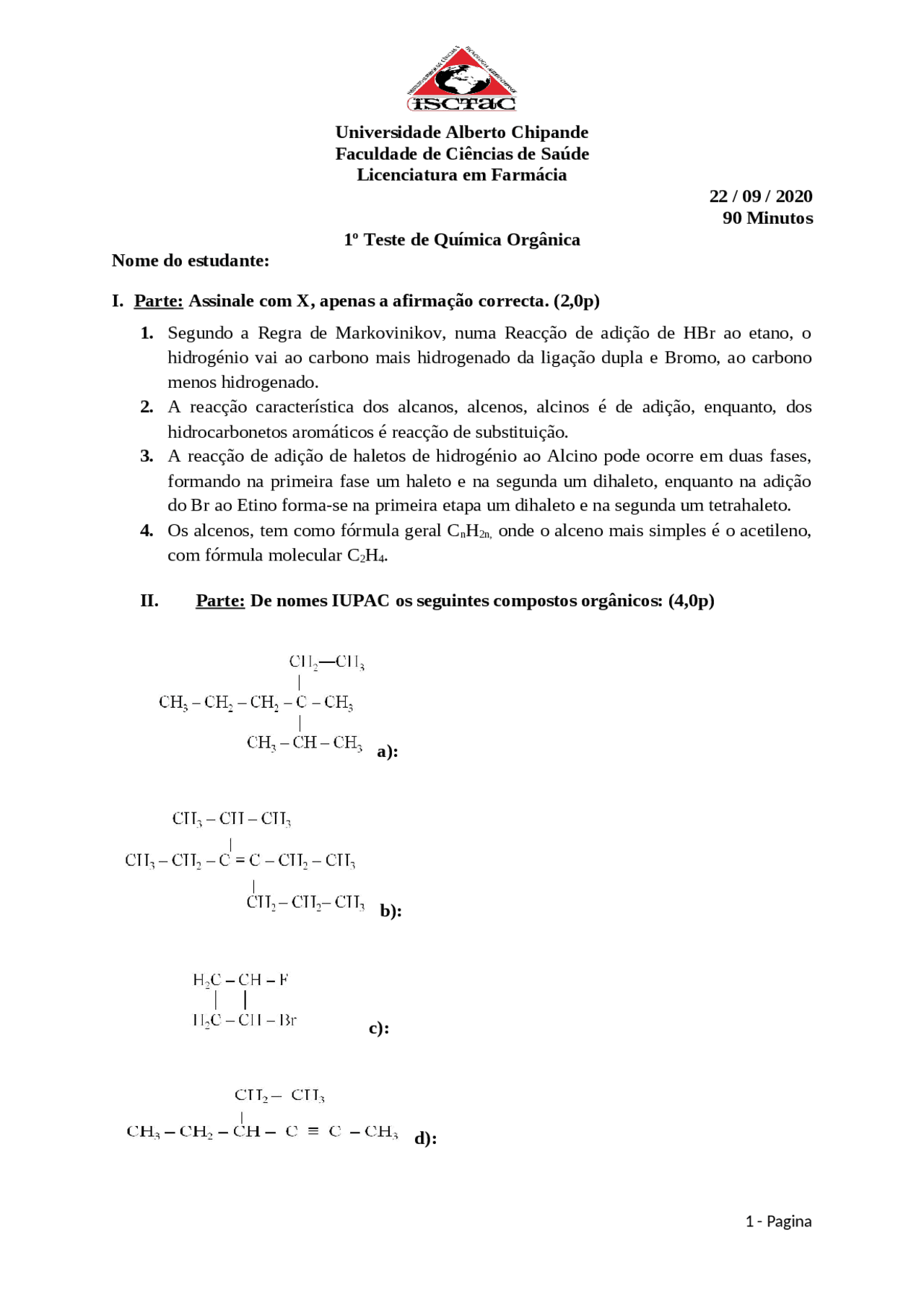 Exercícios De Química Orgânica Docsity