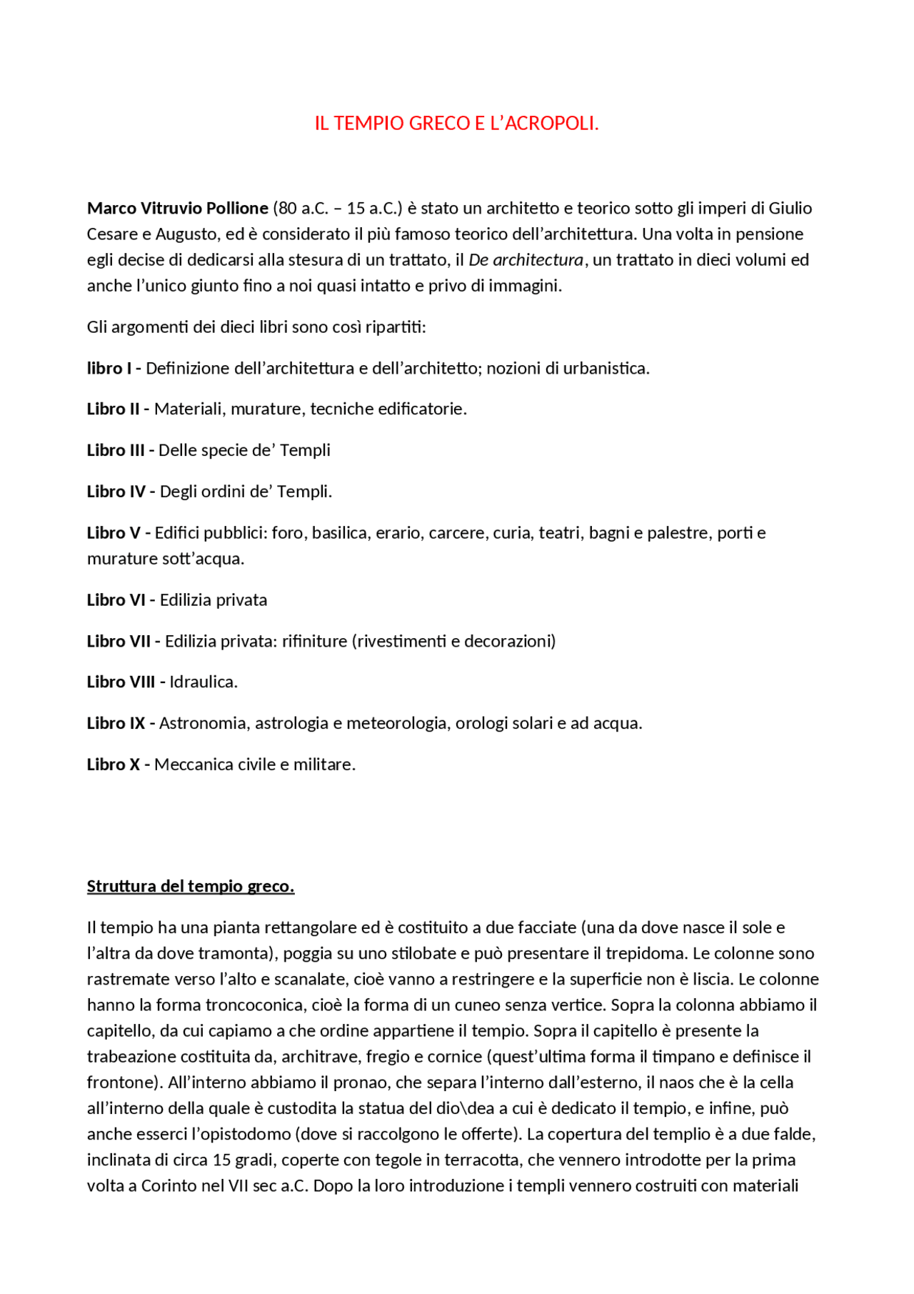 Il tempio Greco e l'acropoli di Atene | Dispense di Storia Dell'architettura I | Docsity