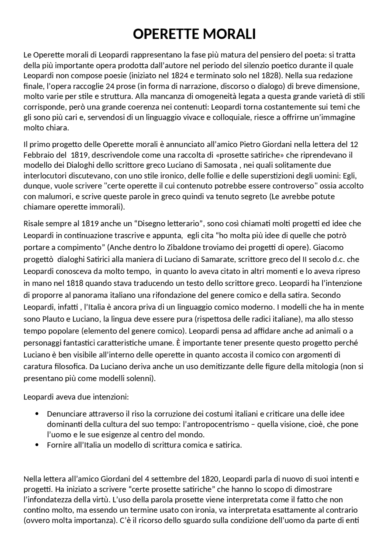 Operette Morali Di Leopardi Docsity