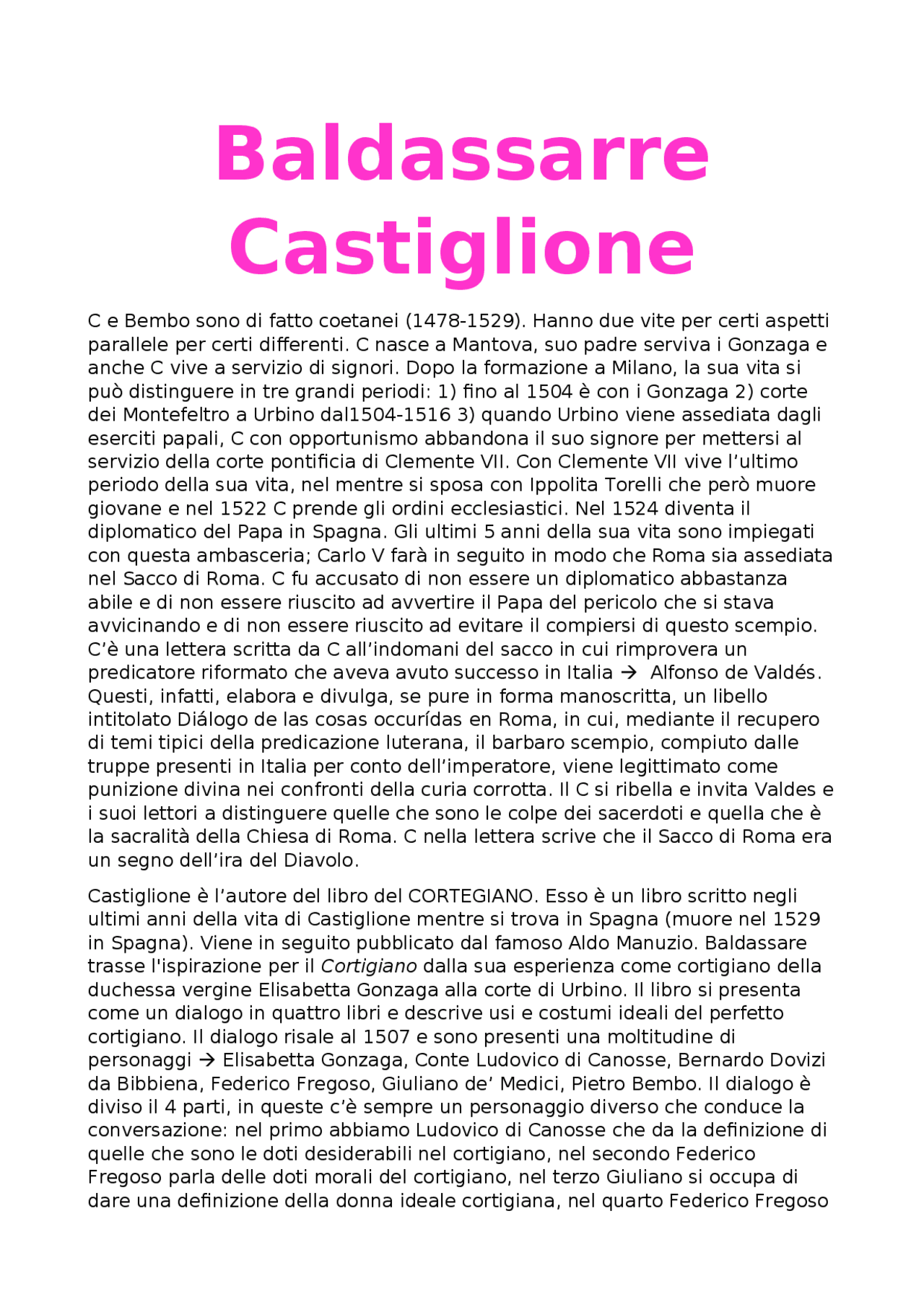 Baldassare Castiglione Docsity