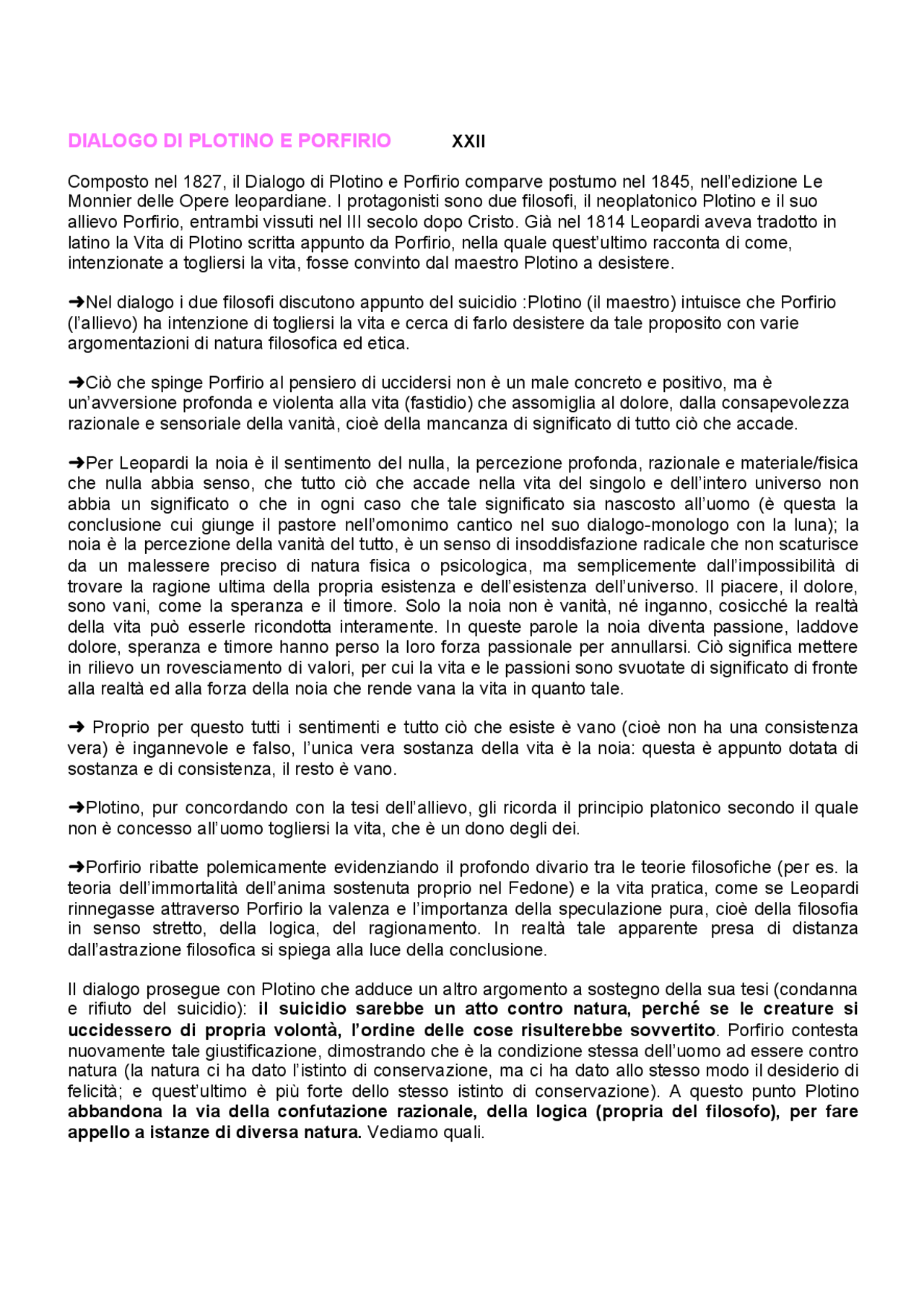 Analisi Dialogo di Plotini e Porfirio di Leopardi - Docsity