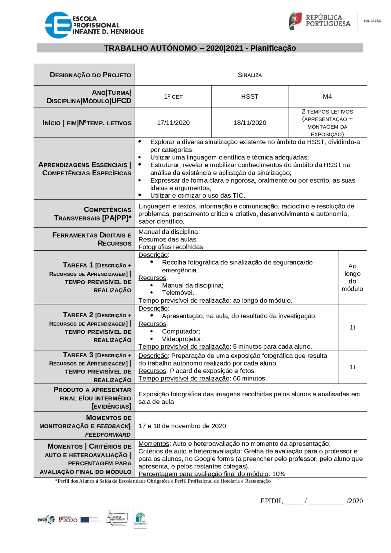 Planificação hsst autonoma - Docsity