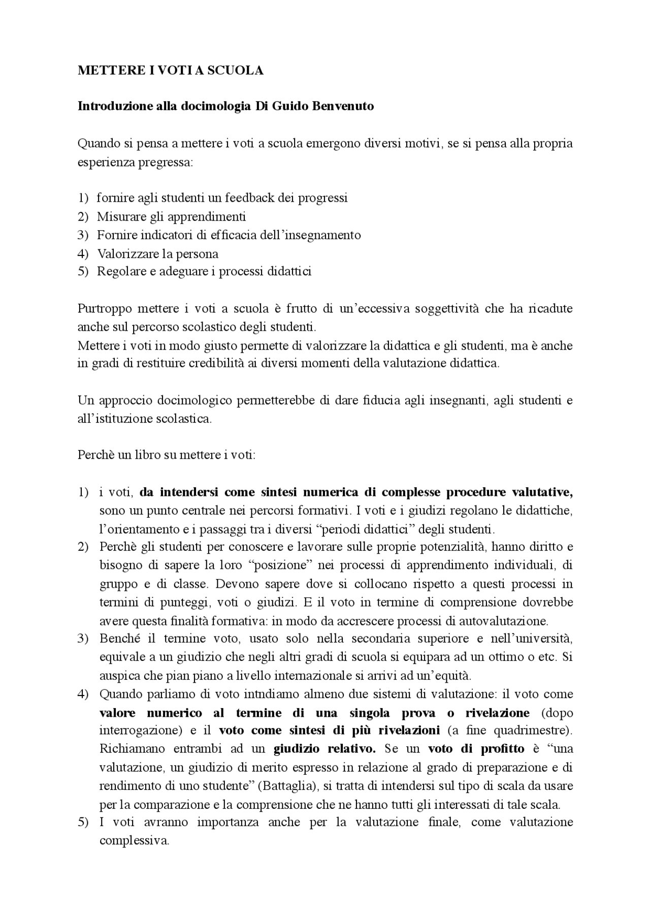 Mettere I Voti A Scuola Docsity