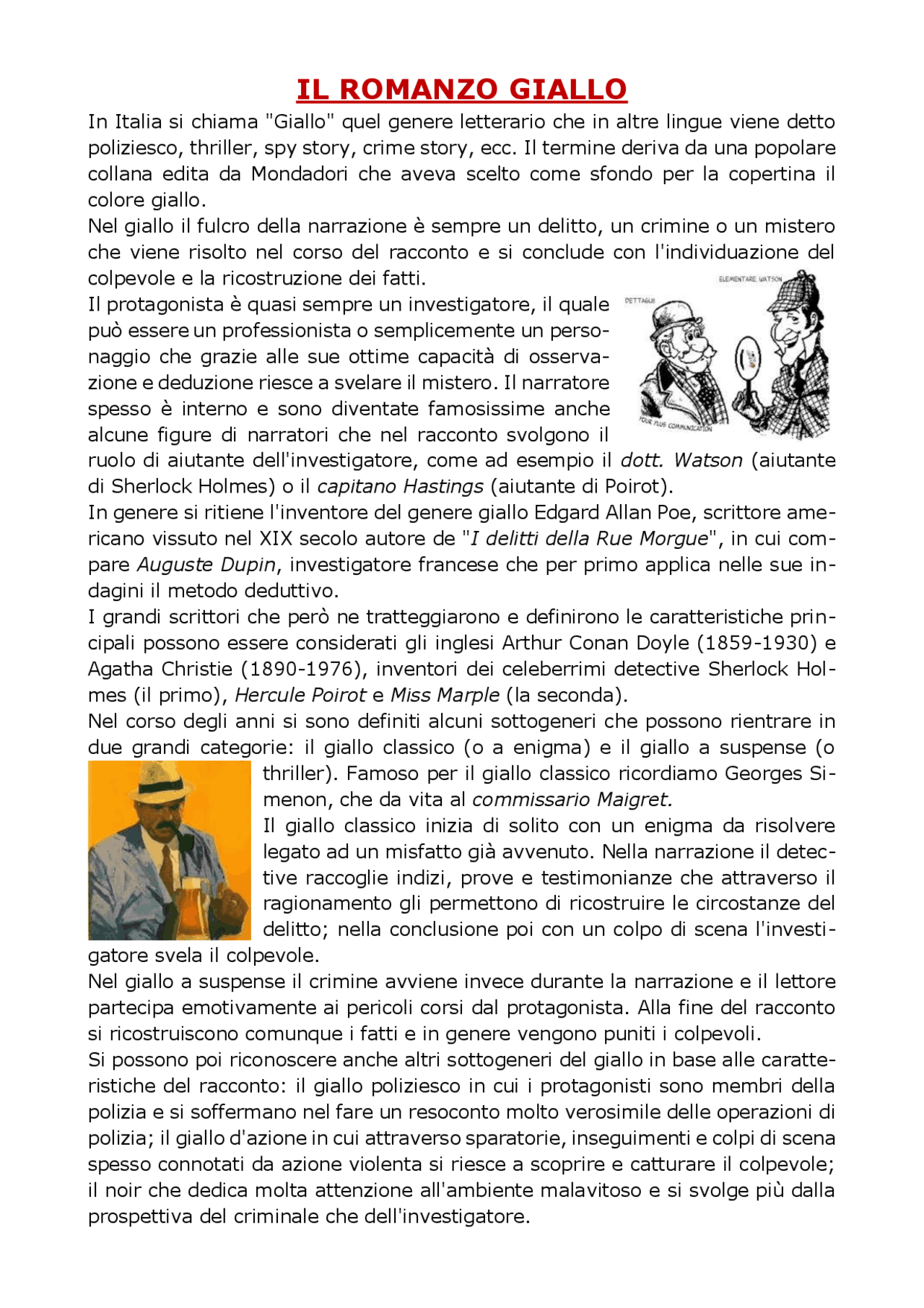 Il romanzo giallo o poliziesco - Docsity