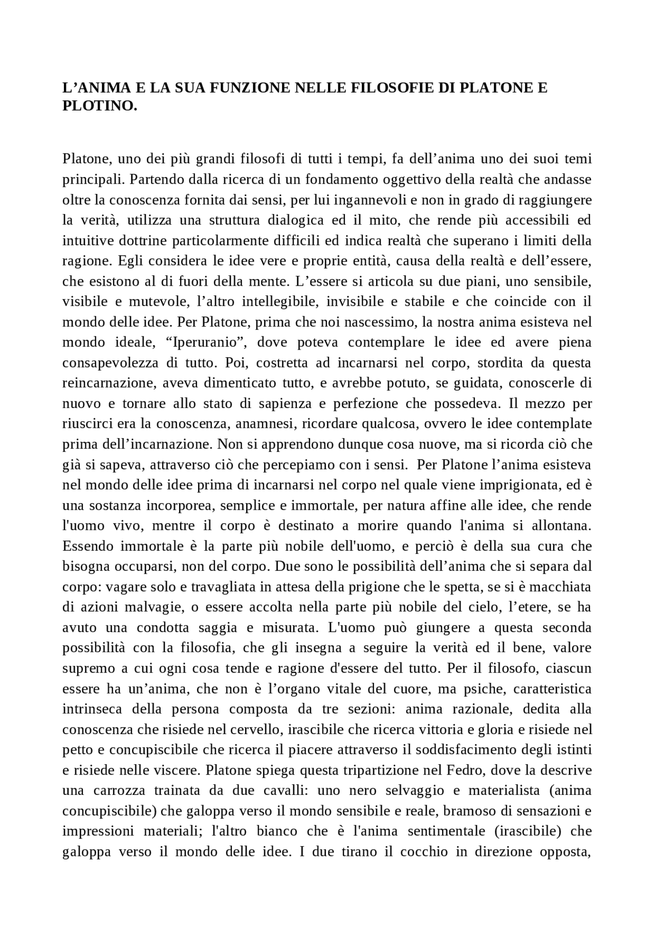 Filosofia di Platone e Plotino - Docsity