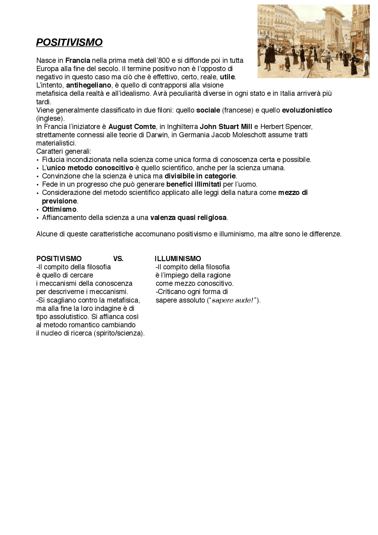 Riassunto Sul Positivismo Docsity