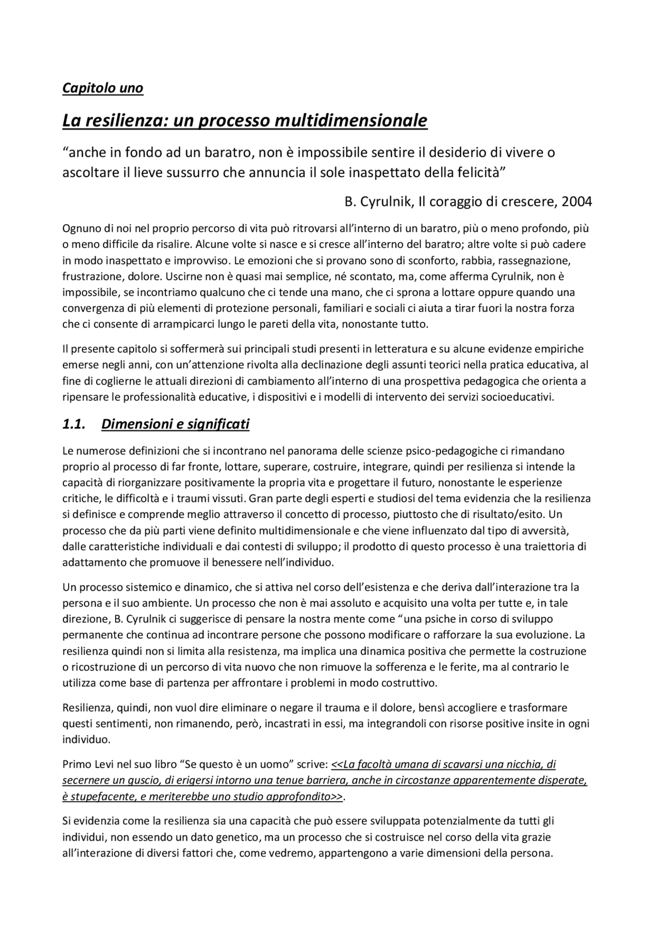 Costruire Resilienza Cap 1 Docsity