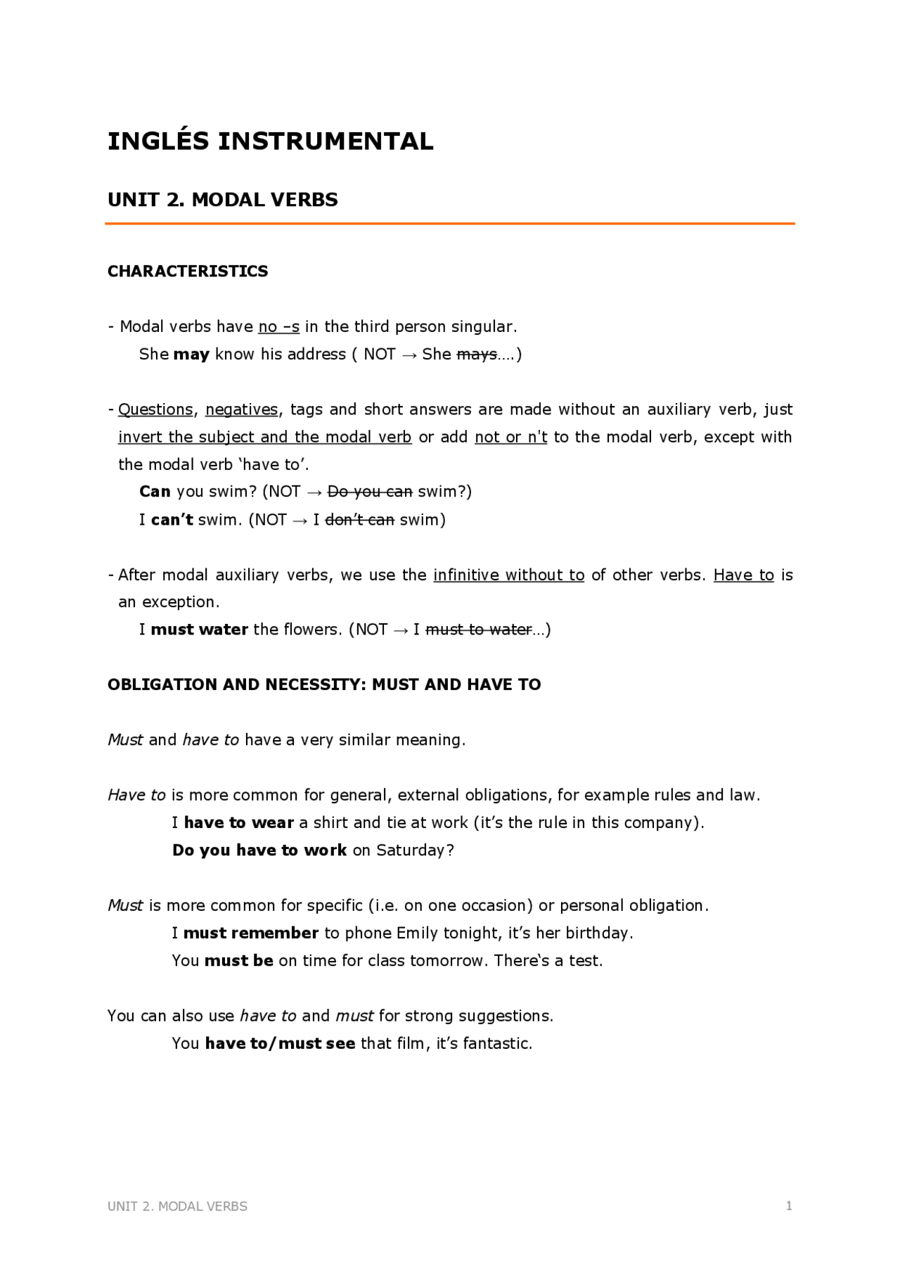 Modal verbs en inglés | Ejercicios de Inglés | Docsity