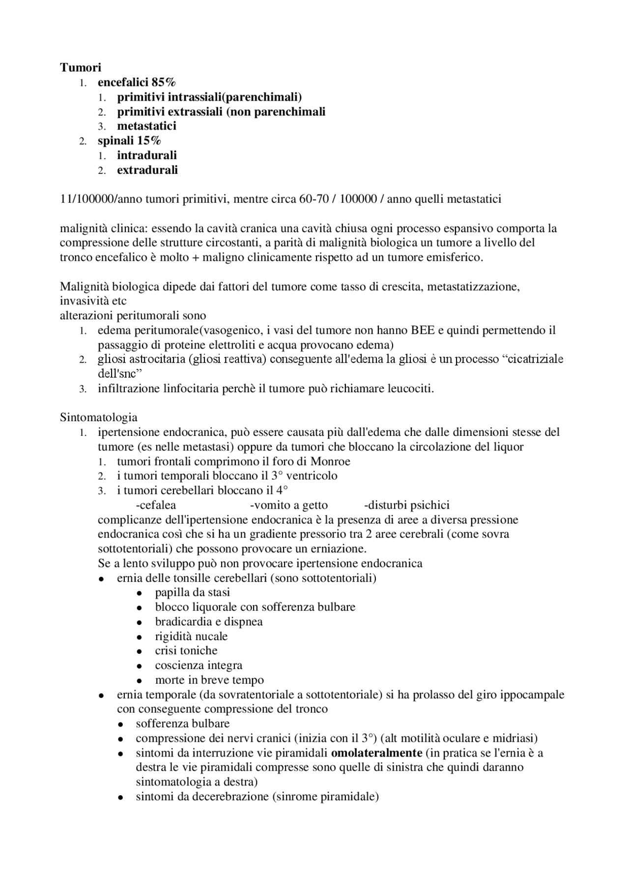 Tumori Sistema Nervoso Centrale Appunti Di Neurologia Docsity