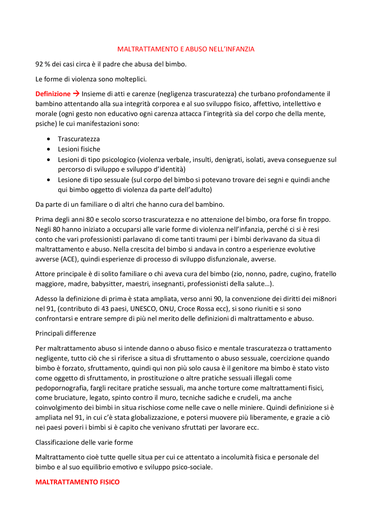Slide E Appunti Completi Di Maltrattamento E Abuso Nellinfanzia Prof