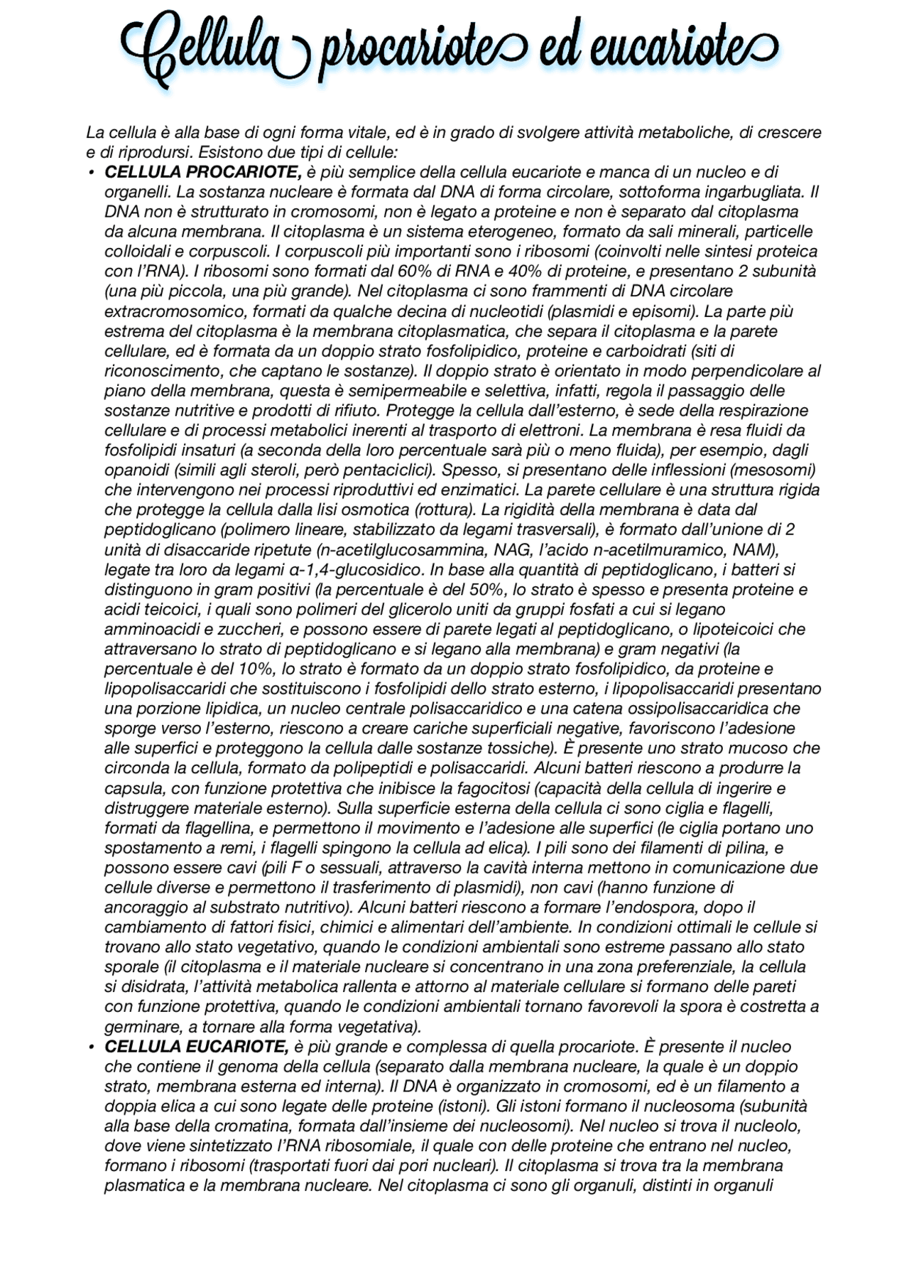 Procarioti Ed Eucarioti Docsity