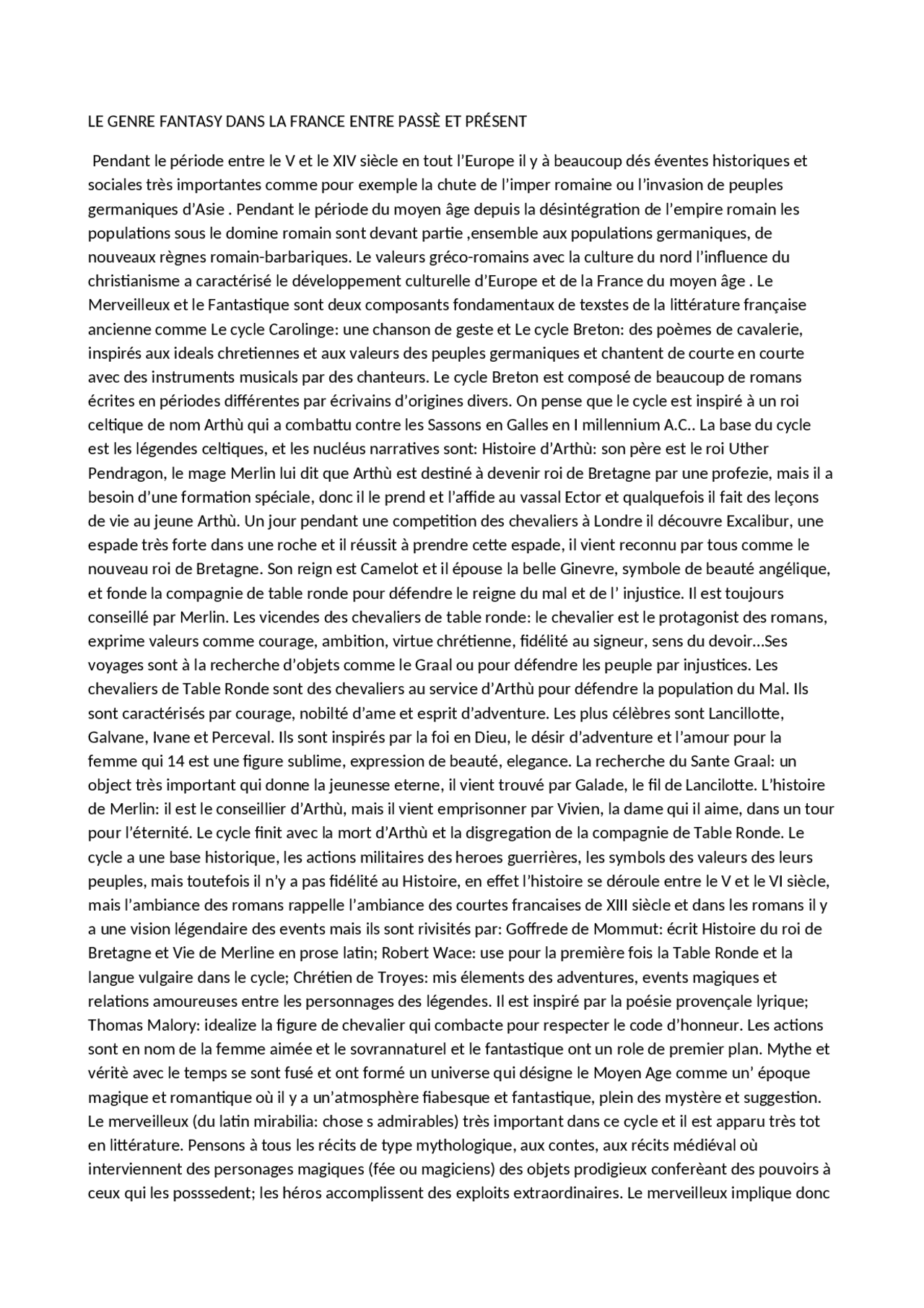 Histoire Du Genre Fantasy Docsity