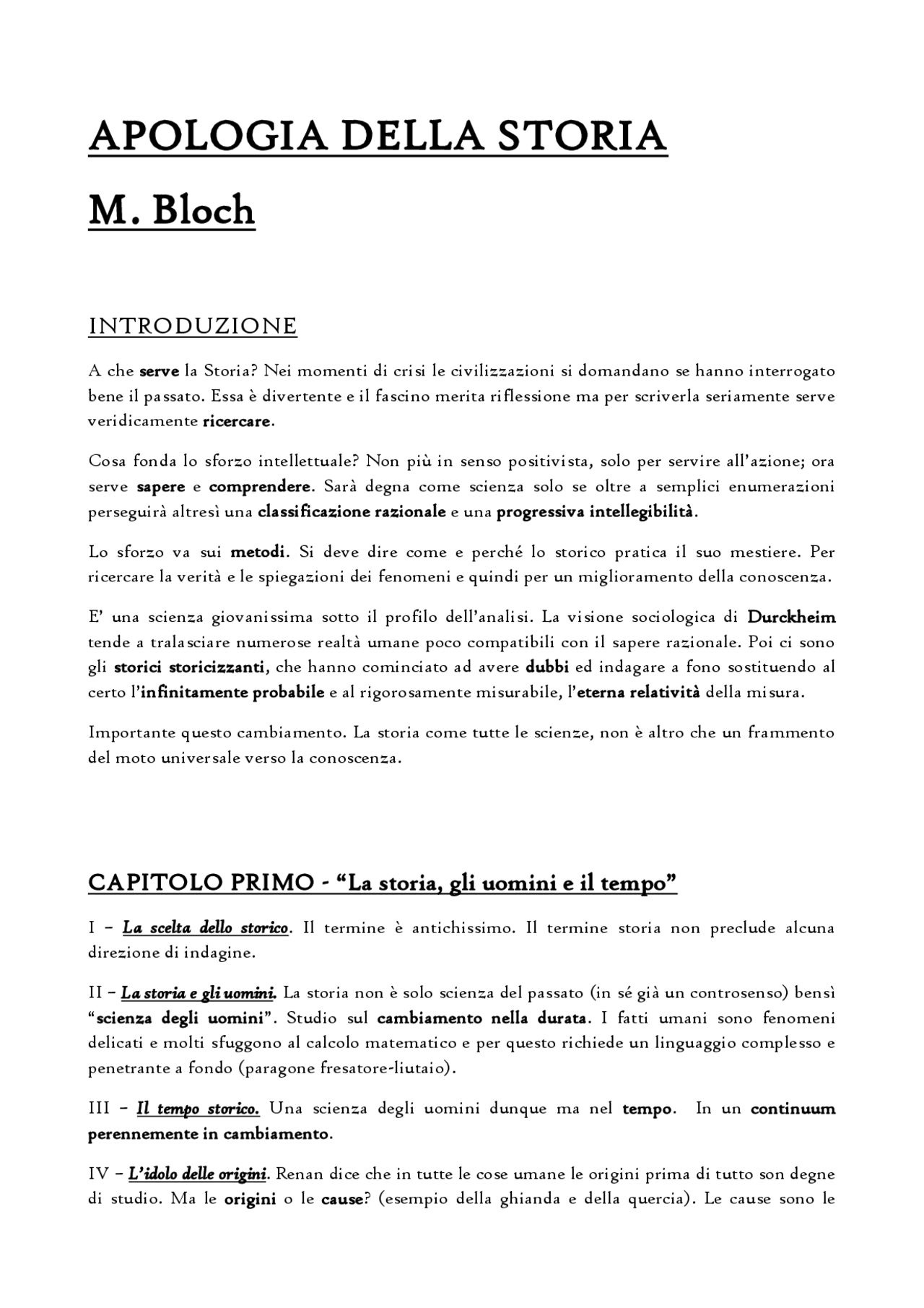 APOLOGIA DELLA STORIA di Marc Bloch - SINTESI - Docsity APOLOGIA DELLA STORIA di Marc Bloch - SINTESI - Docsity