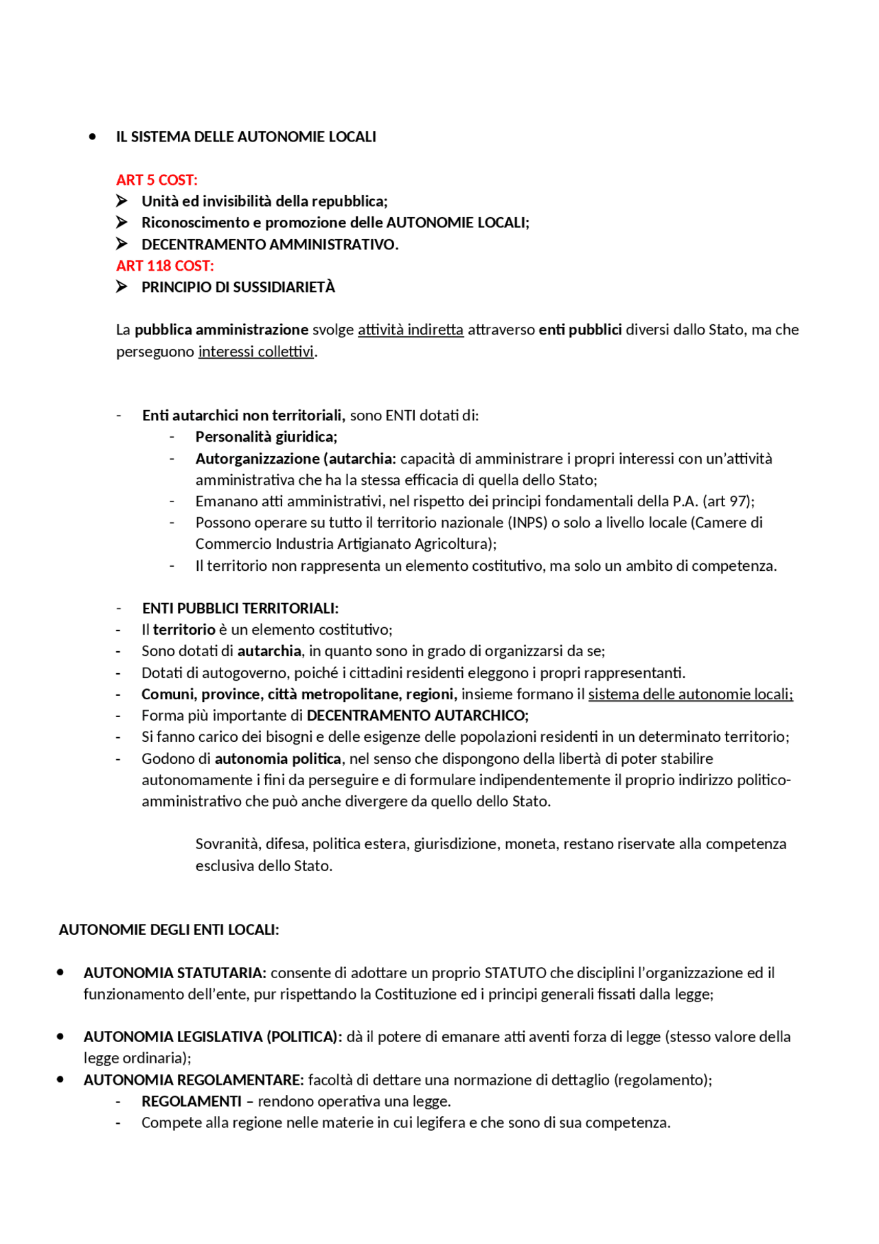 Il Sistema Delle Autonomie Locali Docsity